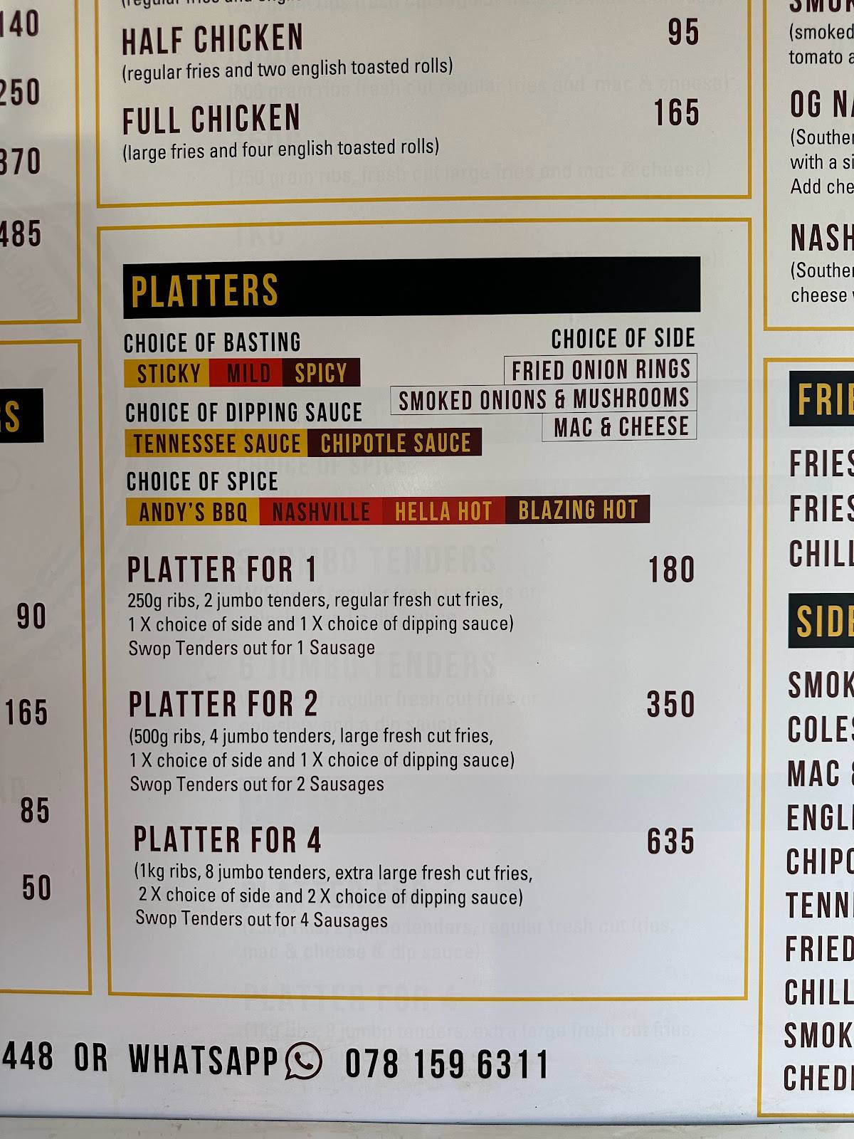 Menu at Smokey&Co Sybrand Park restaurant, Cape Town