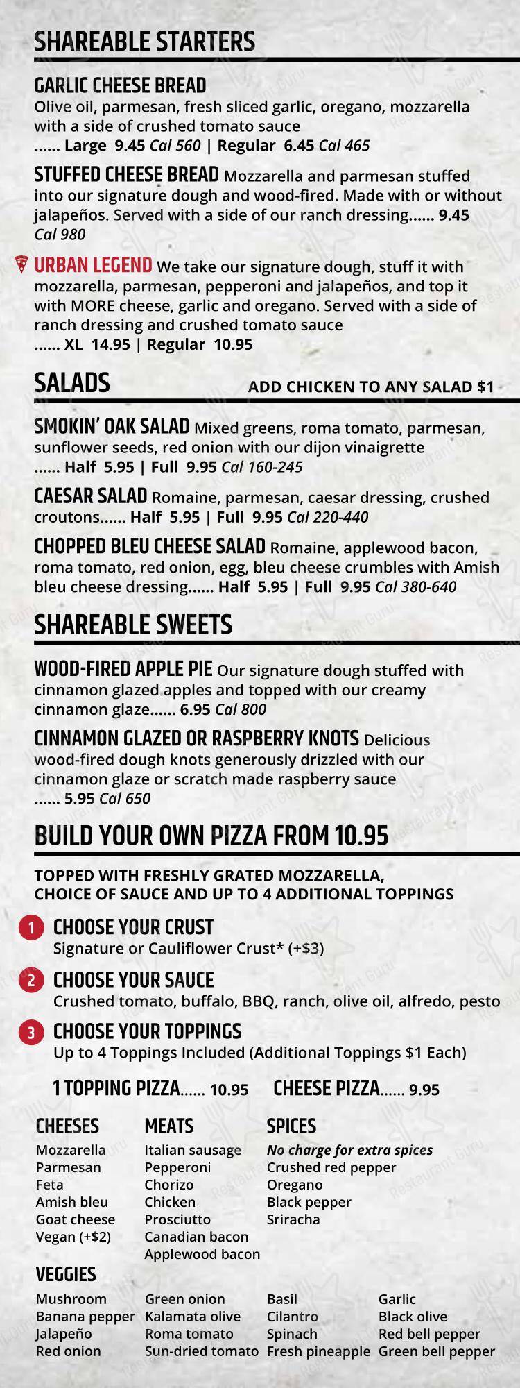 Menu at Smokin' Oak Wood-Fired Pizza pizzeria, Grand Junction