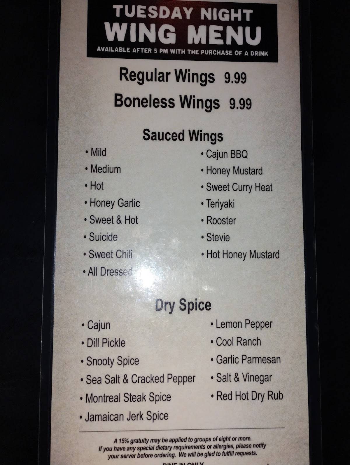 Menu at Snooty Fox pub & bar, Fredericton