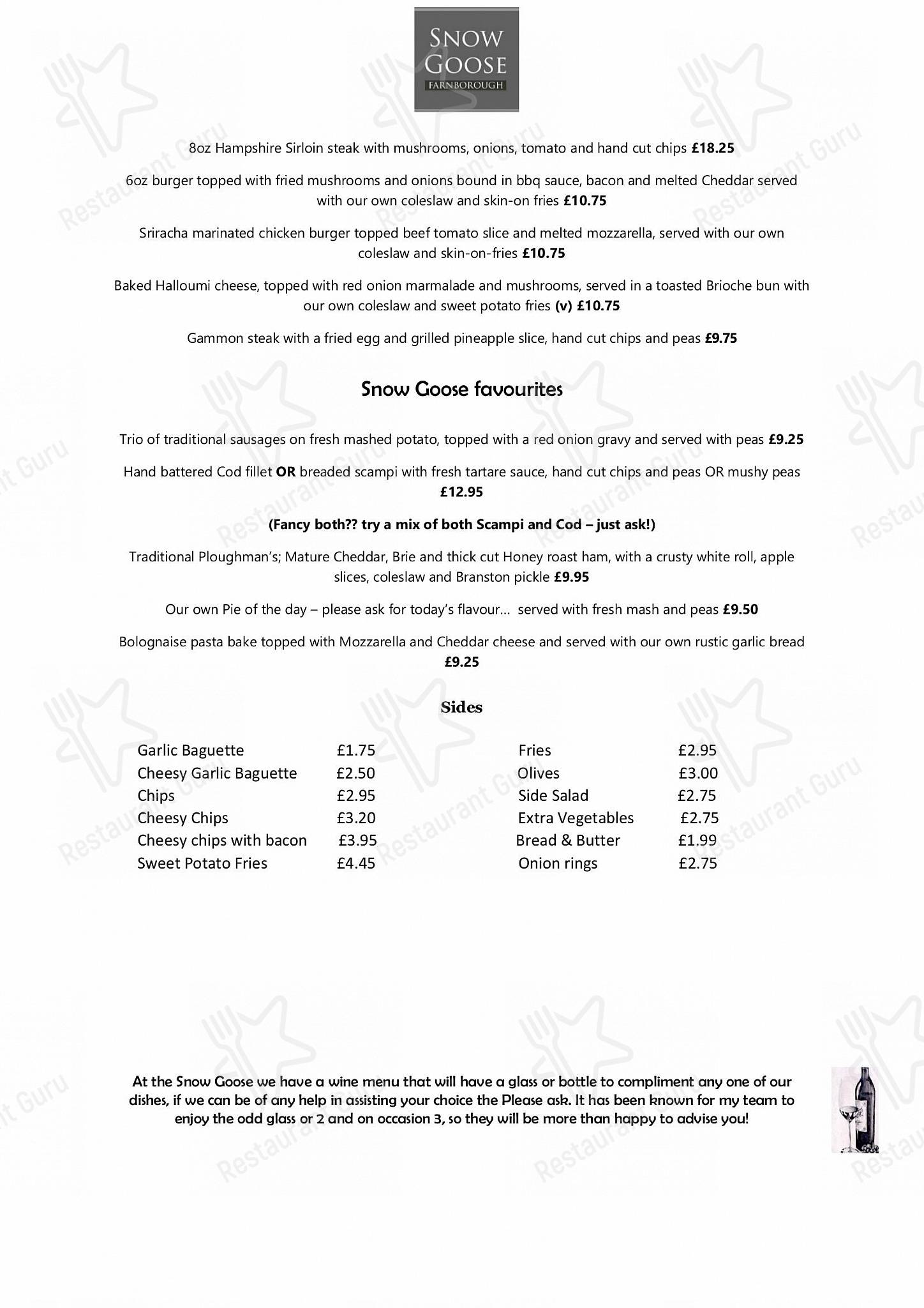 Menu at The Snow Goose pub & bar, Farnborough