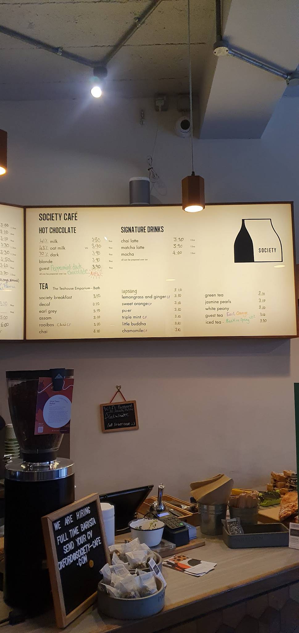 Menu at Society Café cafe, Oxford