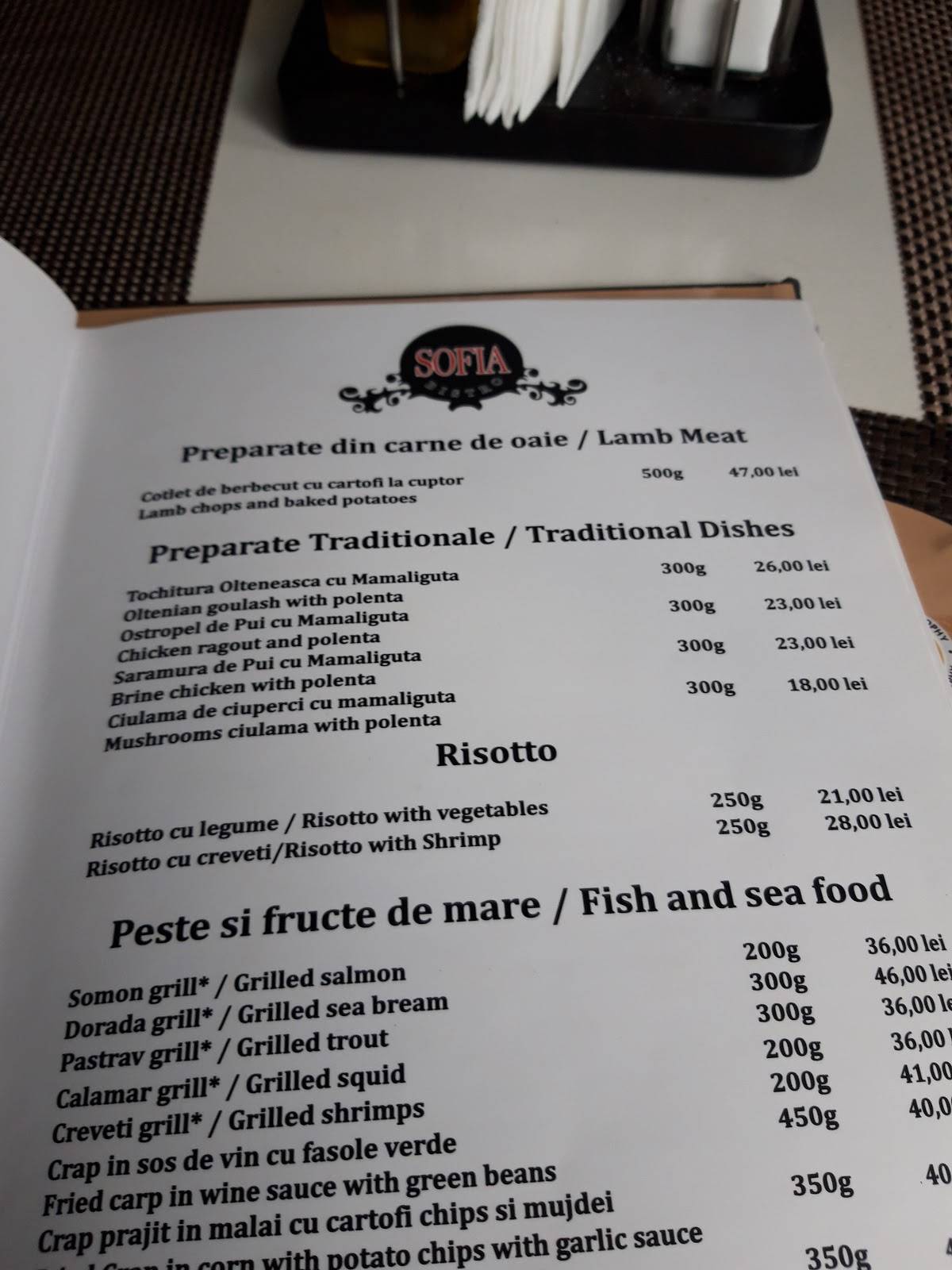 Menu at Sofia Bistro, Craiova