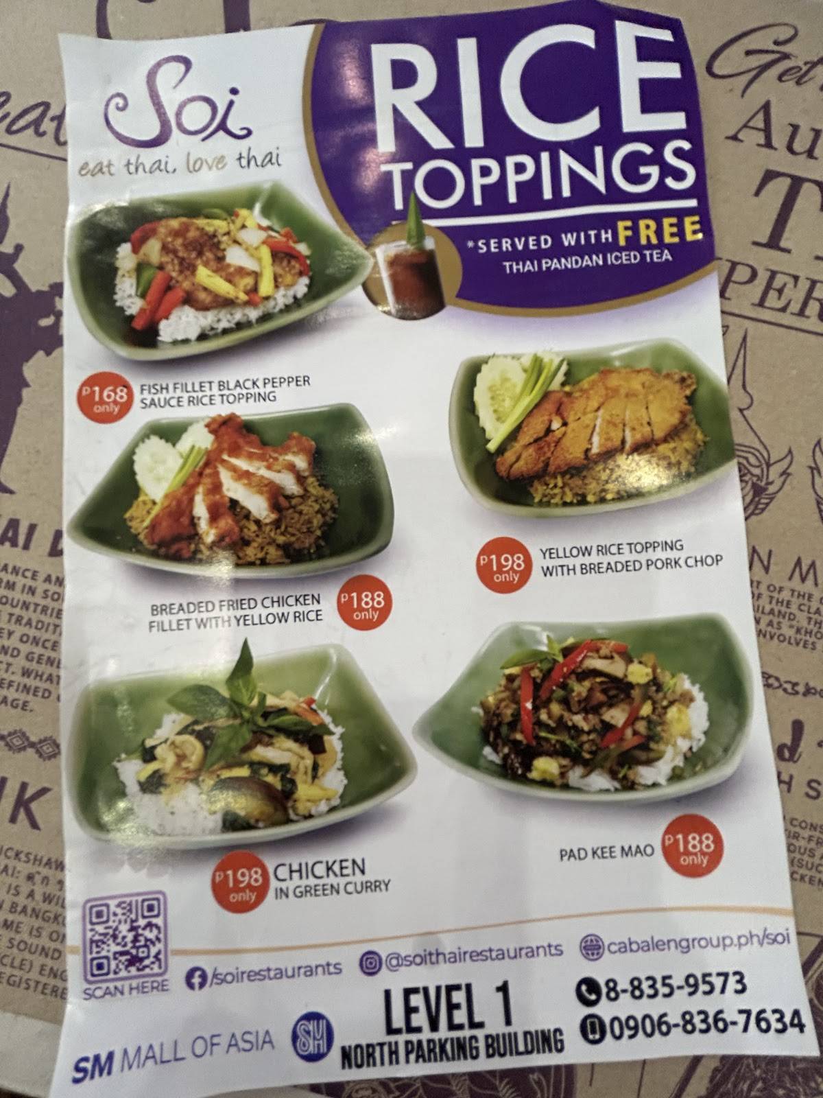 Menu at Soi Thai Restaurant, Makati, H22F+8W4