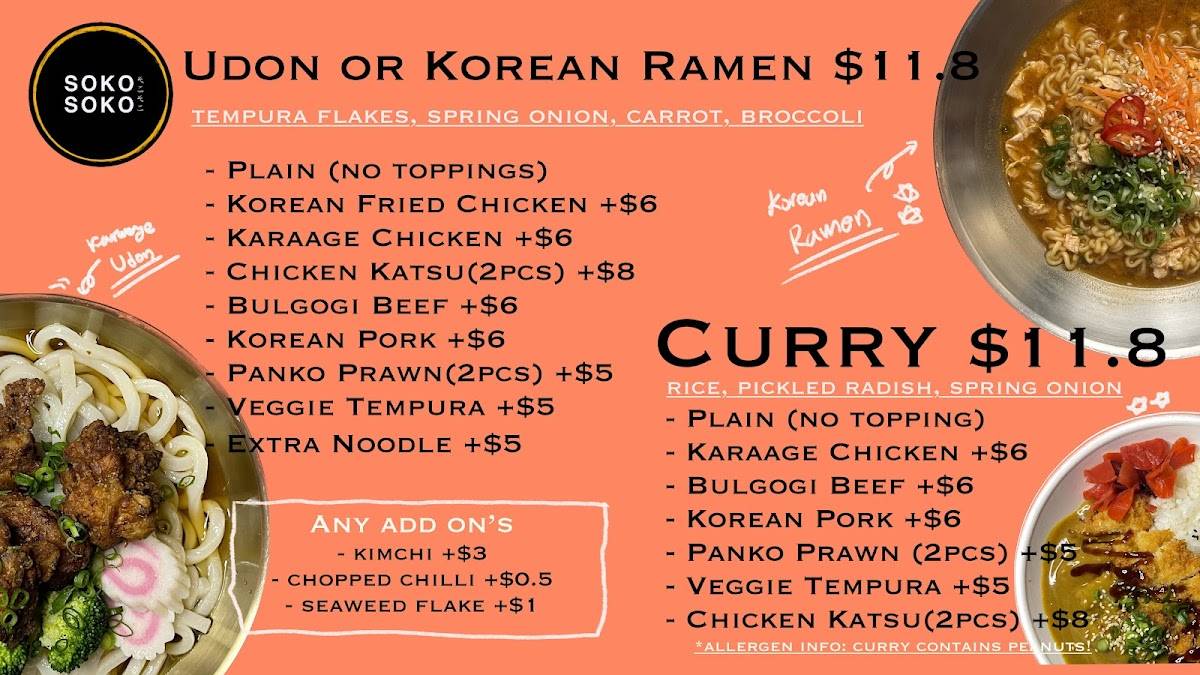 Menu at Soko Soko North Sydney restaurant, North Sydney
