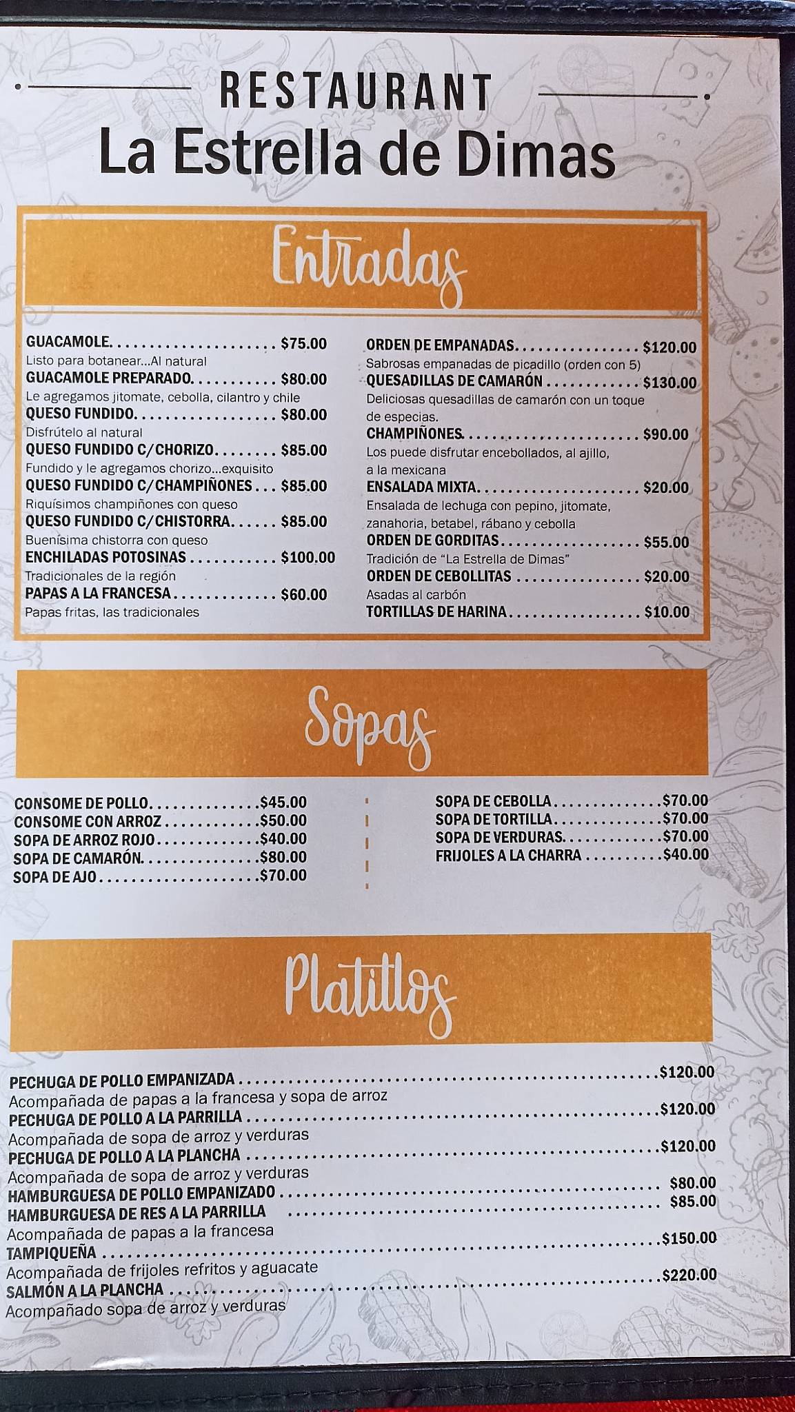 Carta de Restaurant La Estrella de Dimas, Soledad de Graciano Sánchez ...