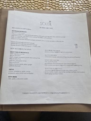 Menu at Soleil at Mulia Bali restaurant, Kuta Selatan, Mulia Resort