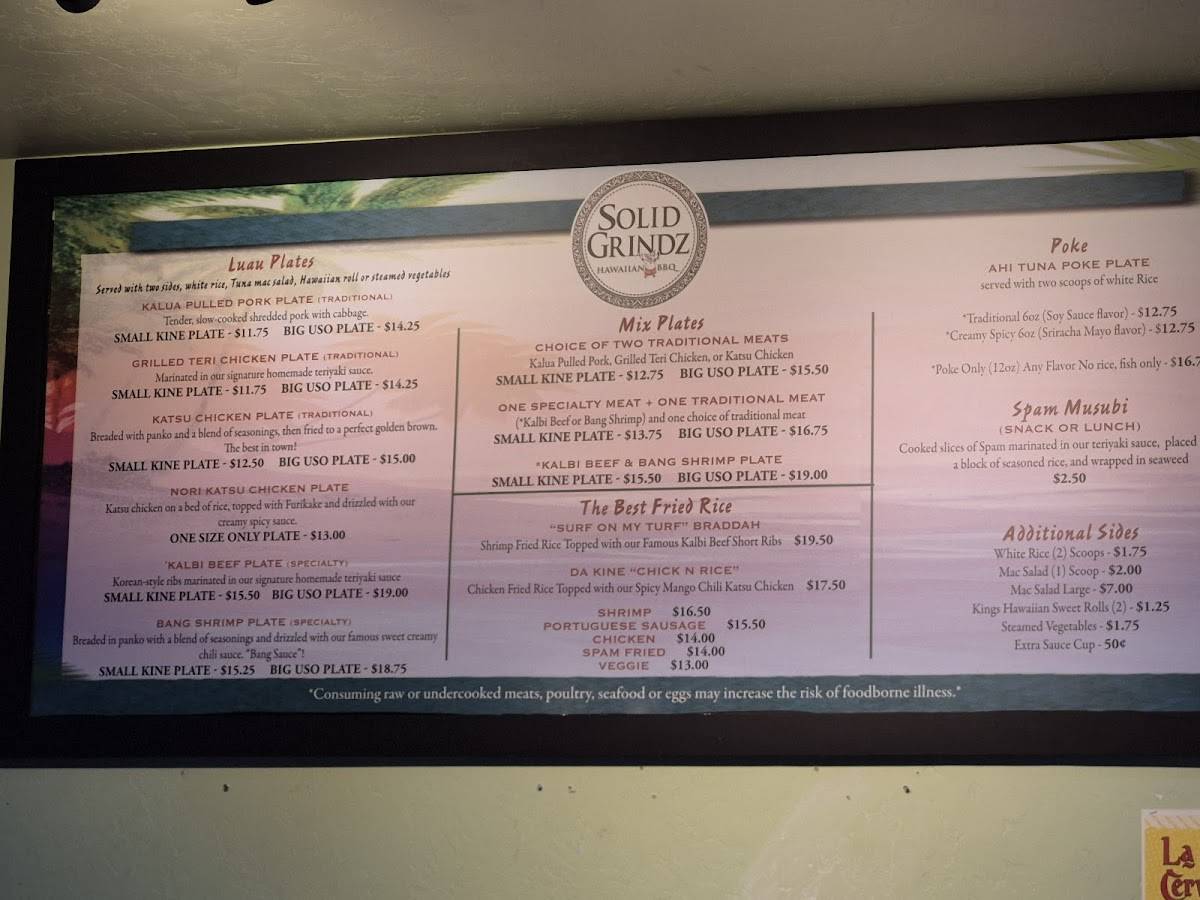 Menu at Solid Grindz Hawaiian BBQ, Tucson