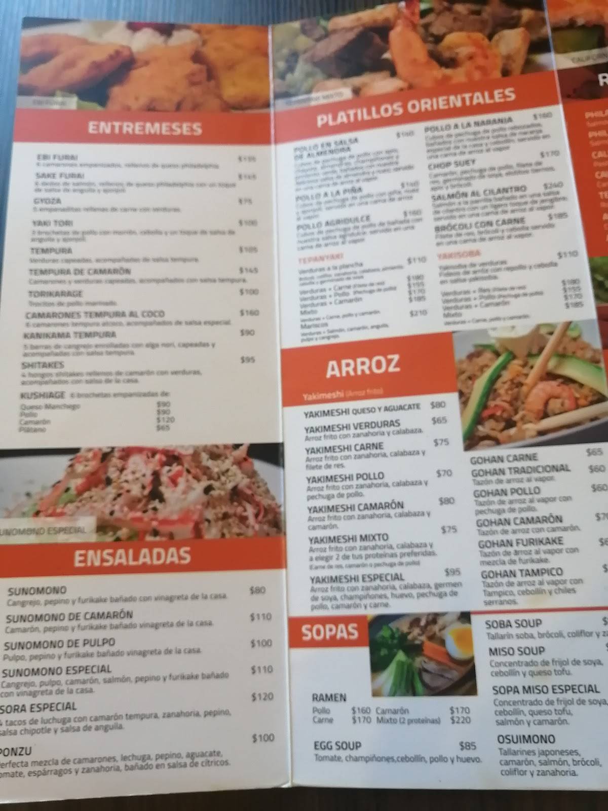 Carta de Sora Sushi Bar, Reynosa