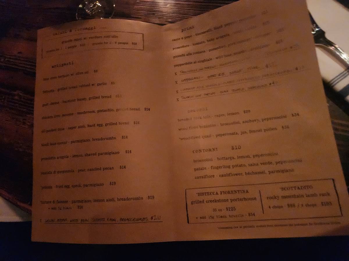 Menu at Sotto restaurant, Cincinnati