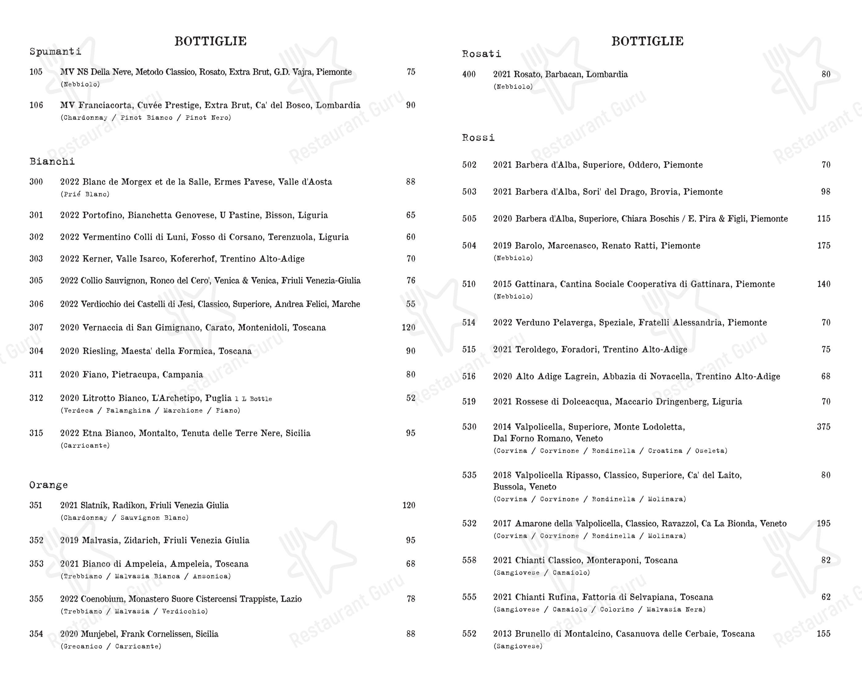 Menu at Sotto restaurant, Cincinnati