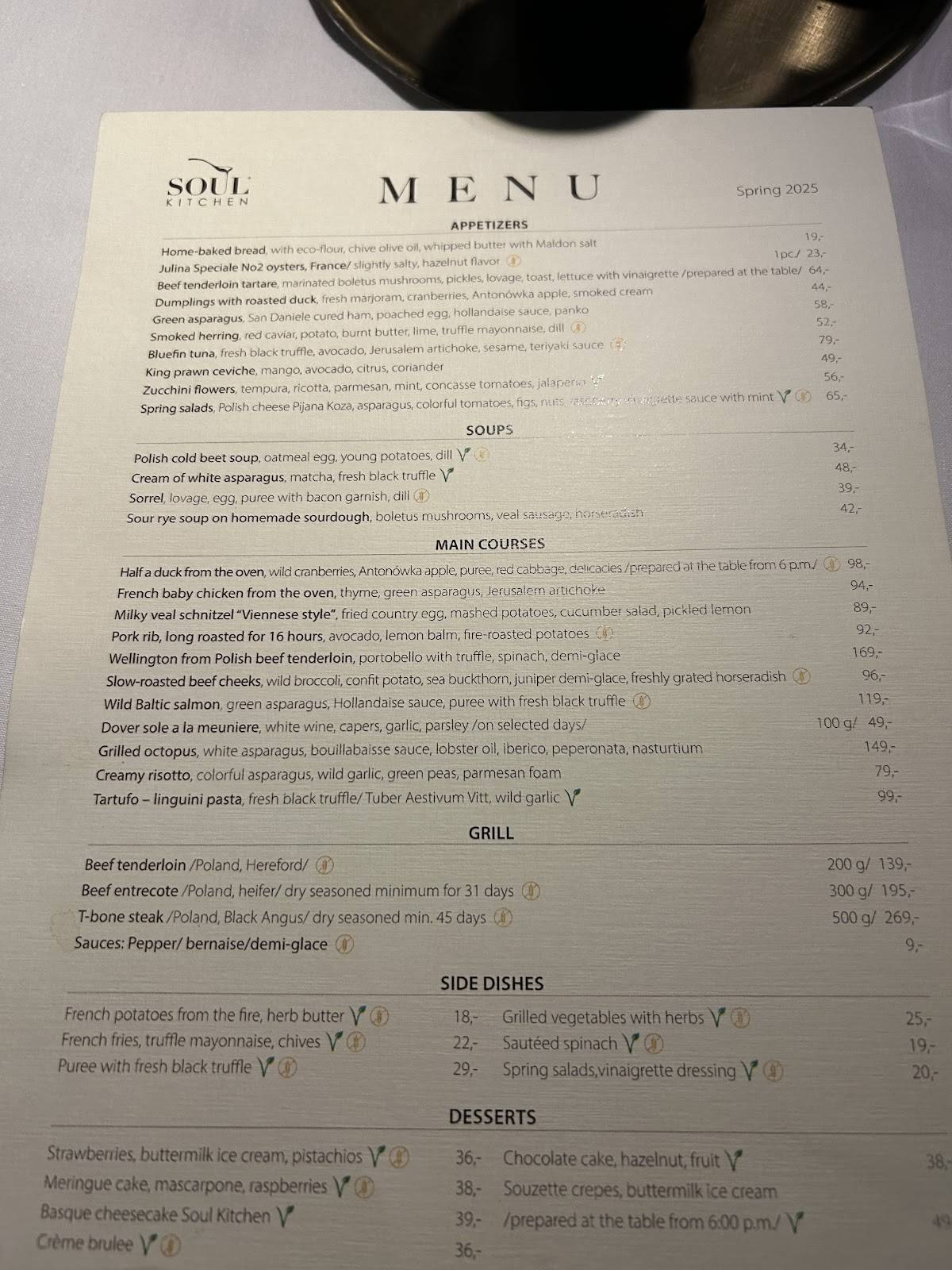 Menu at Soul Kitchen restaurant, Warsaw