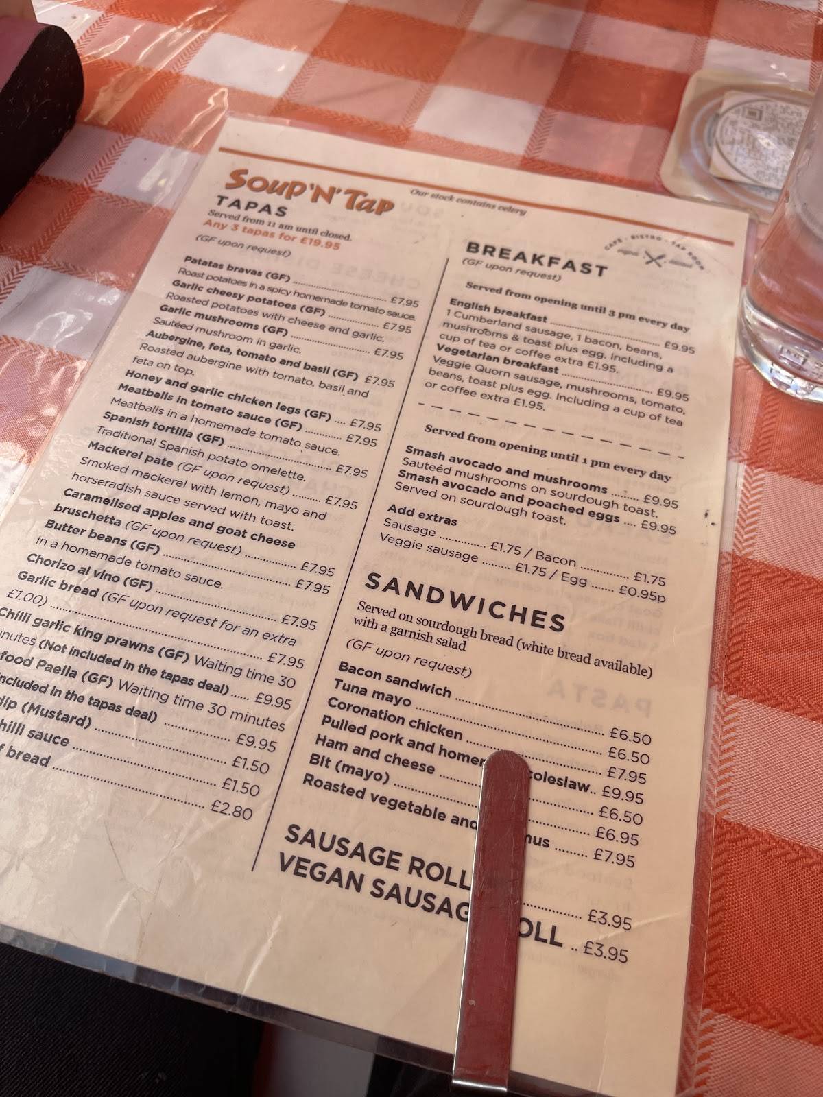 Menu at Soup N Tap / Soup Shack restaurant, Eastbourne