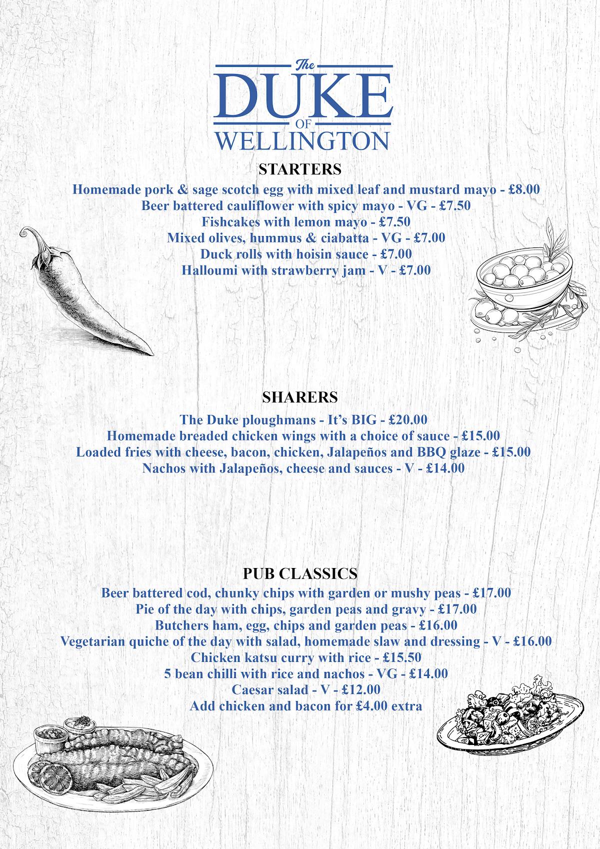 Menu at Duke of Wellington pub & bar, Southampton