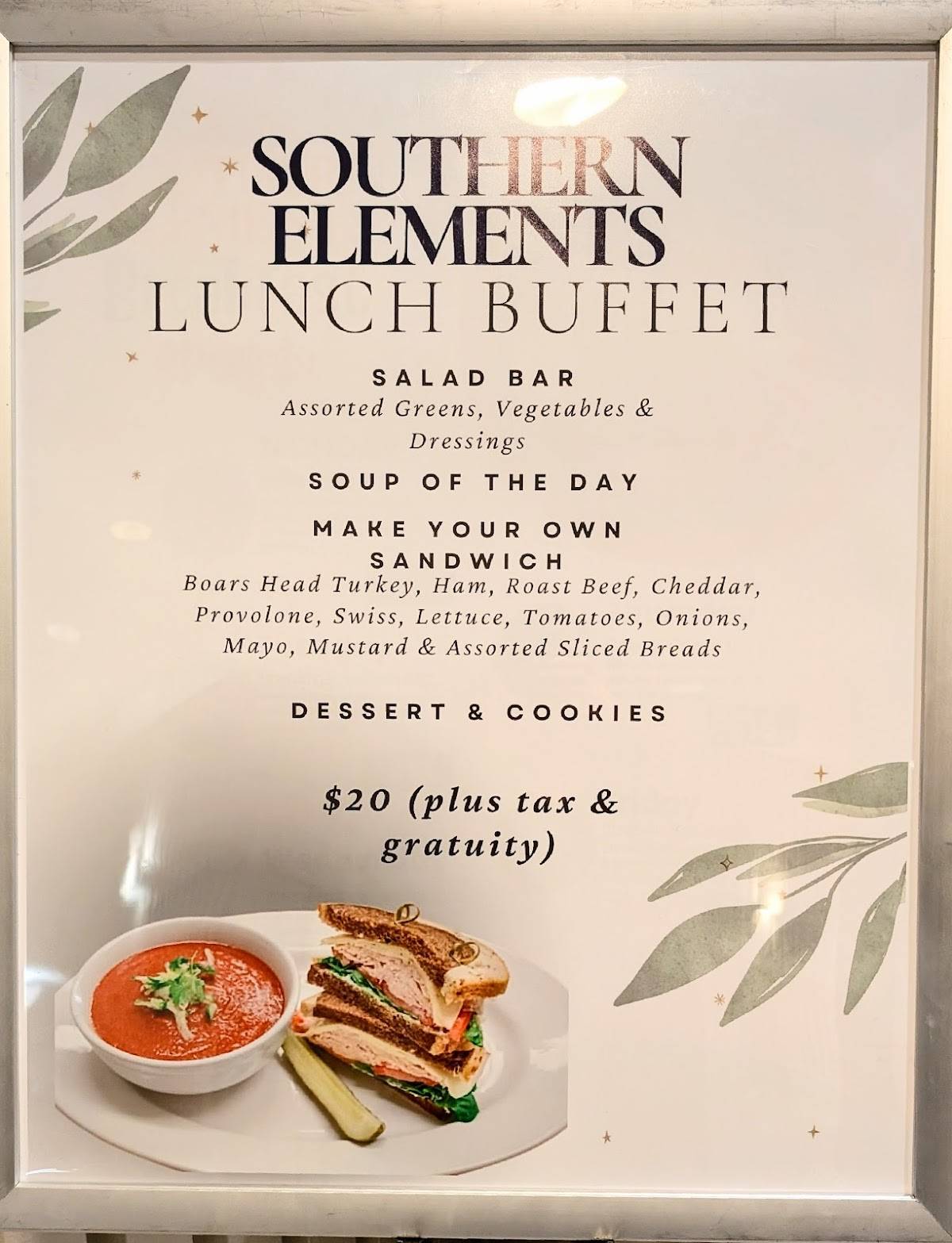 Menu at Southern Elements restaurant, Atlanta, 255 Courtland St NE