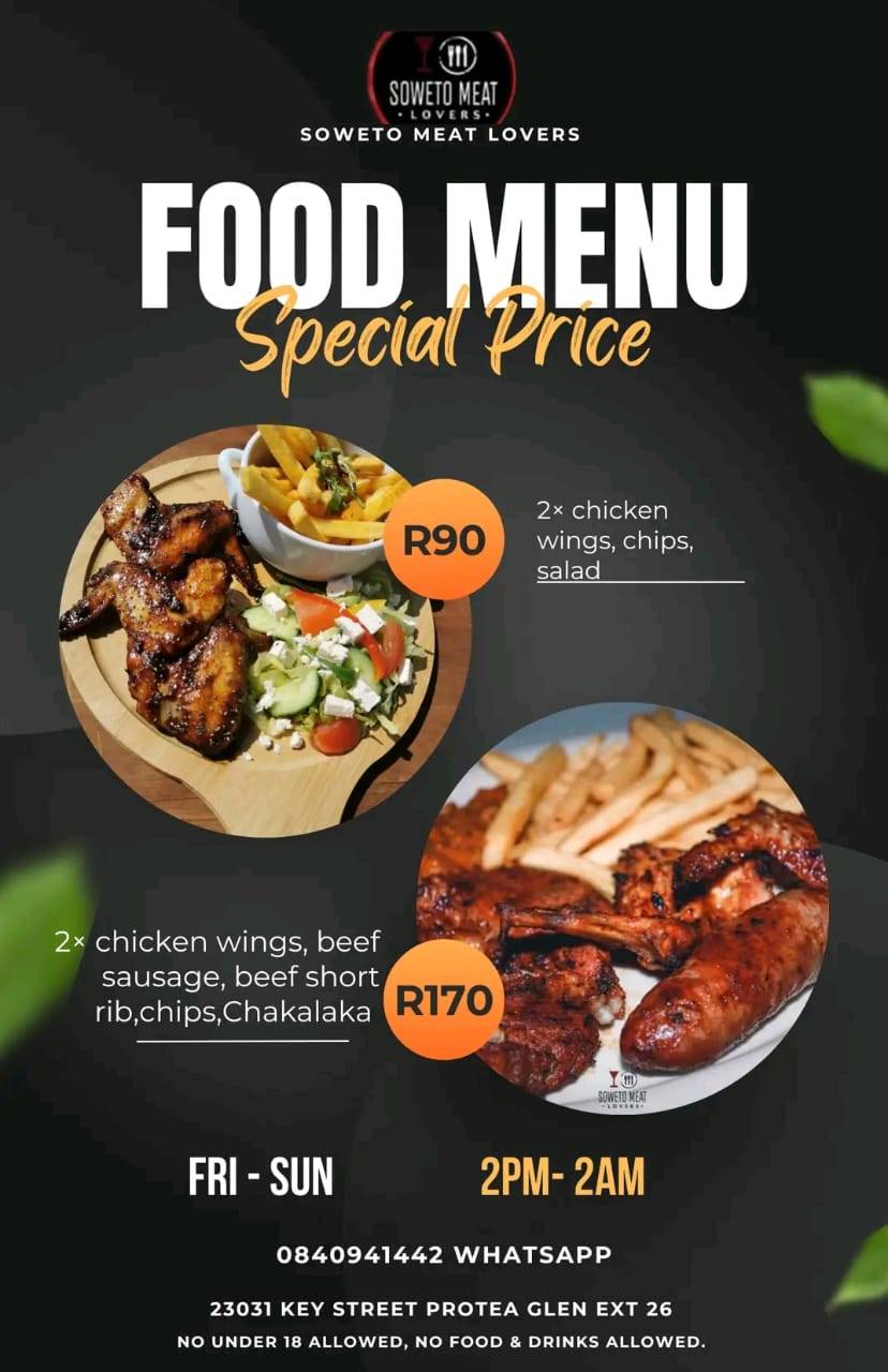 Menu at Soweto Meat Lovers pub & bar, Soweto
