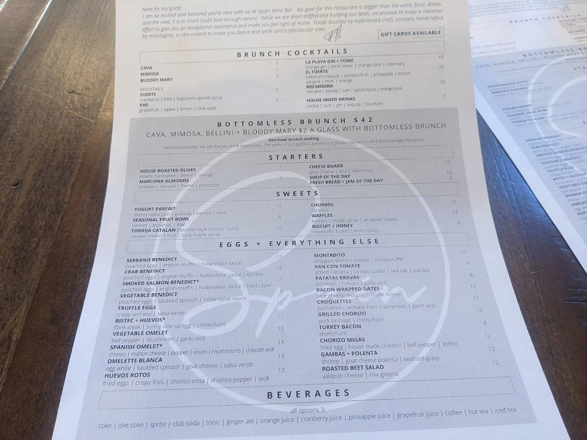 Menu at Spain Wine Bar, Ocean City, 13 St Louis Ave