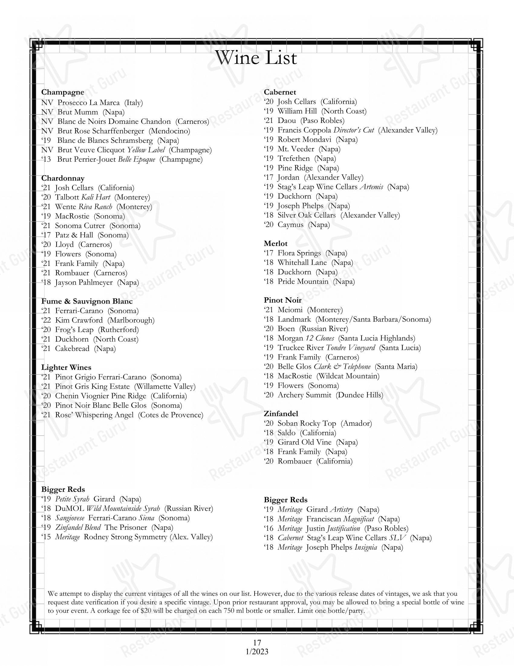 Menu at Sparks Water Bar, Sparks