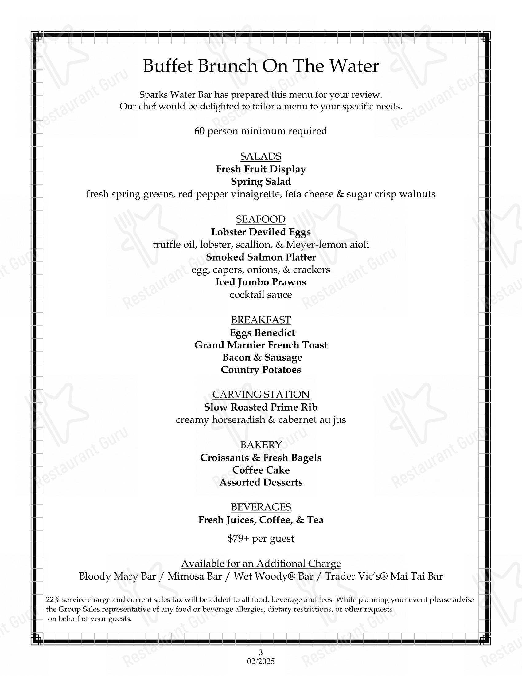 Menu at Sparks Water Bar, Sparks