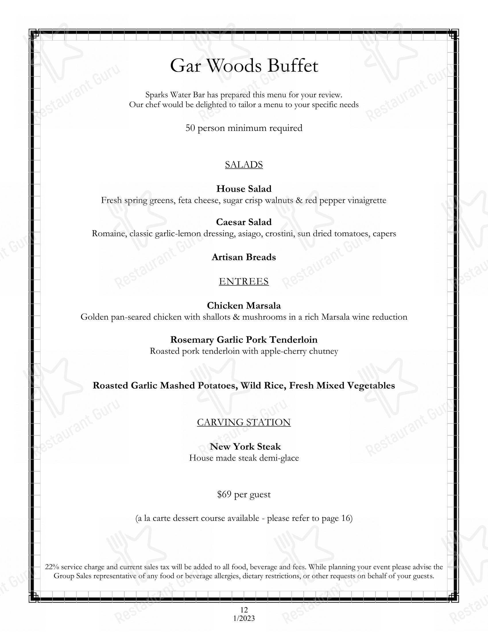 Menu at Sparks Water Bar, Sparks