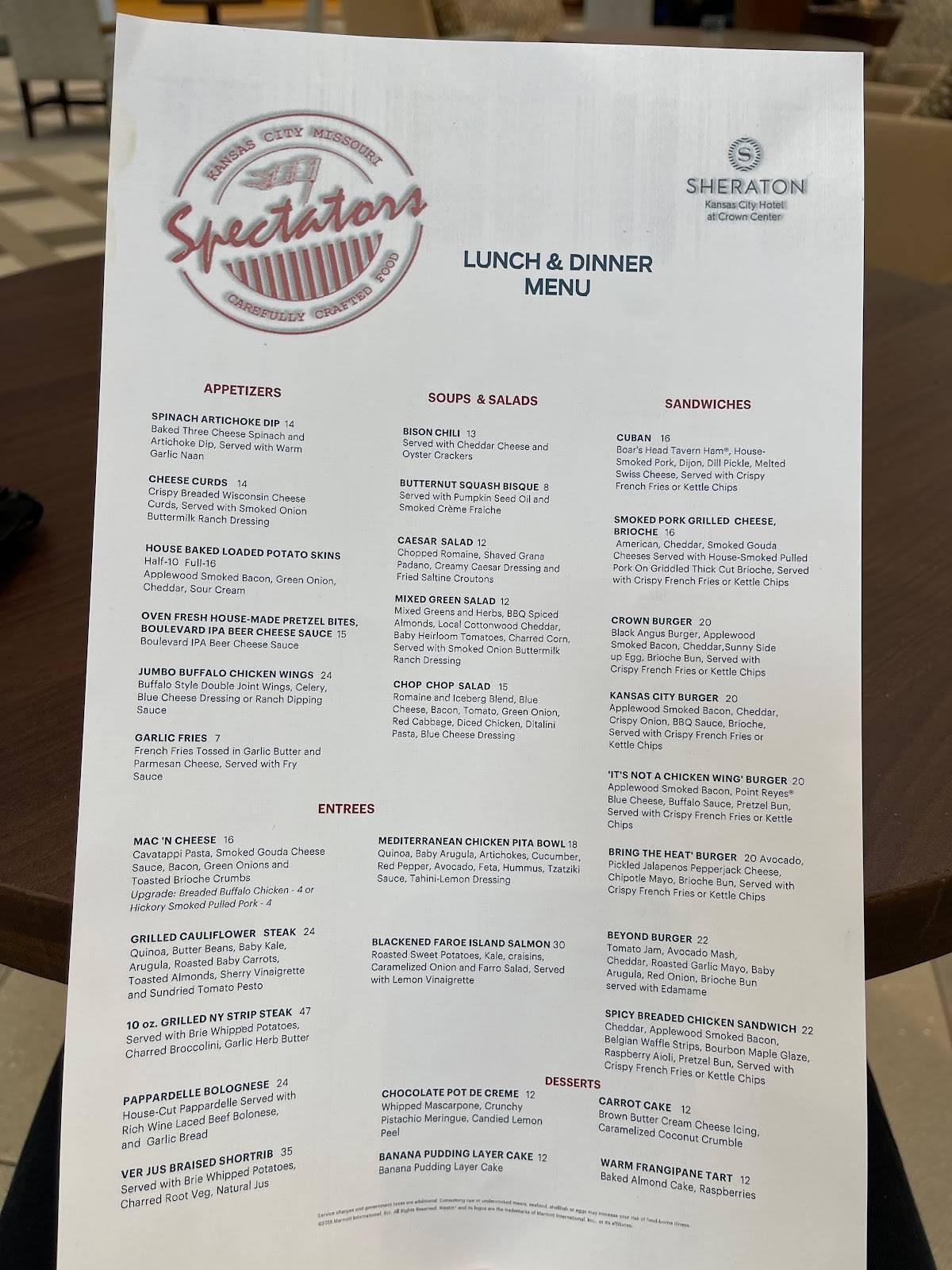 Menu at Spectators BBQ, Kansas City