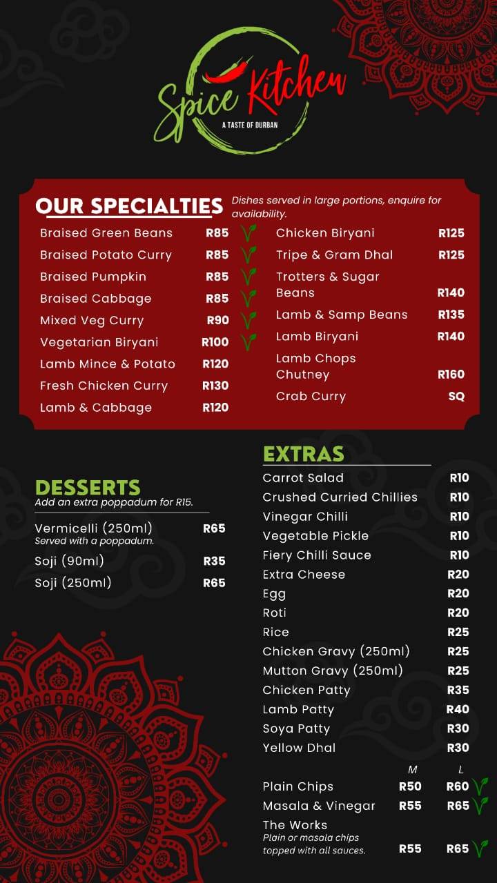 Menu at Spice Kitchen restaurant, Sandton