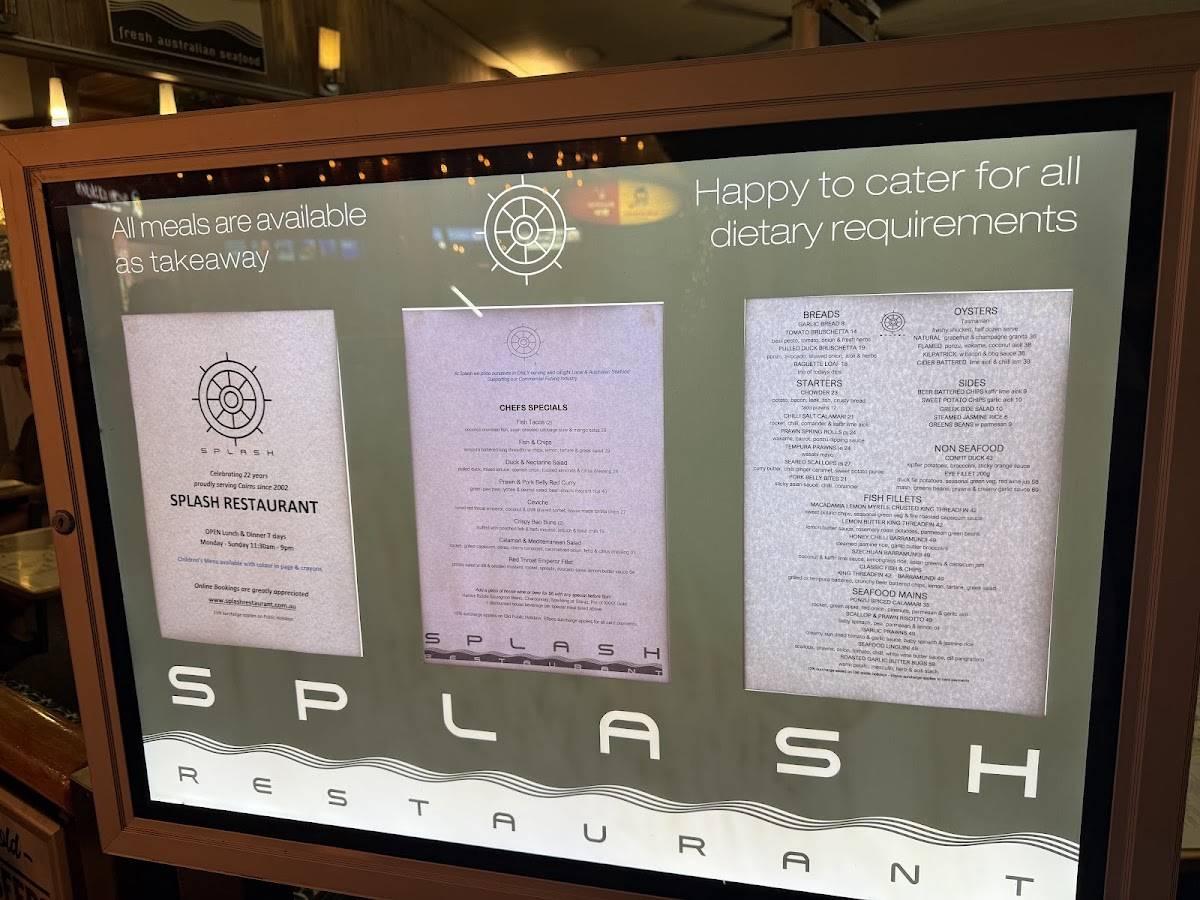 Menu at Splash Seafood Restaurant, Cairns