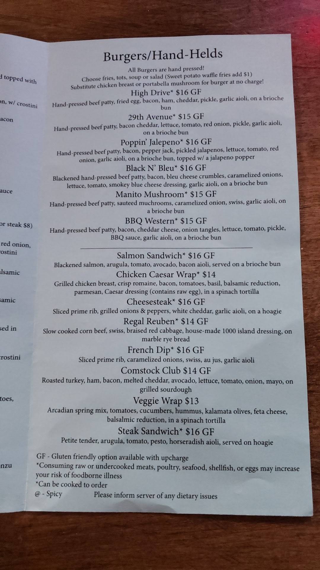 Menu at South Hill Grill restaurant, Spokane, E 57th Ave