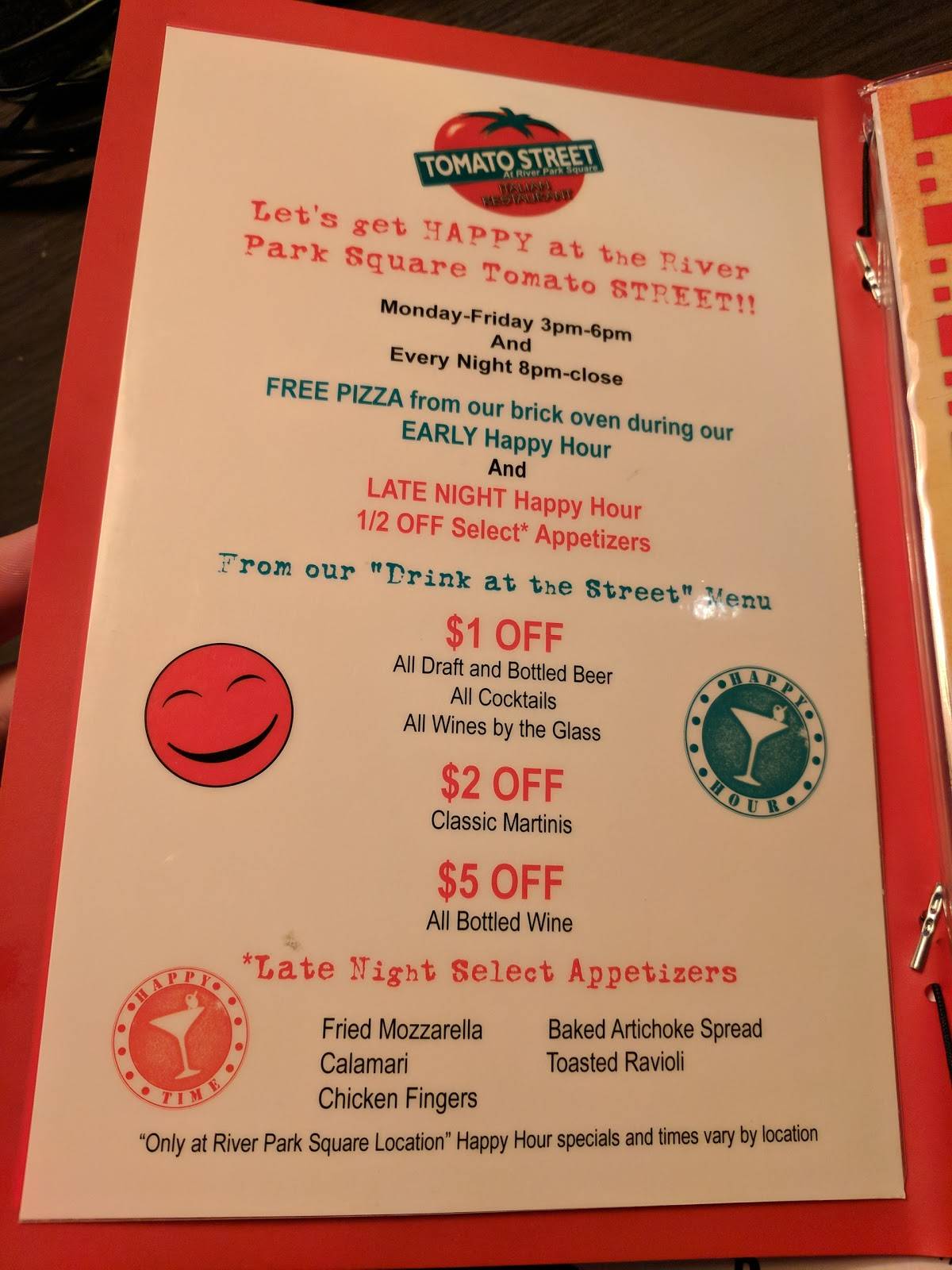 Carta del restaurante Tomato Street River Park Square, Spokane, 808 W ...