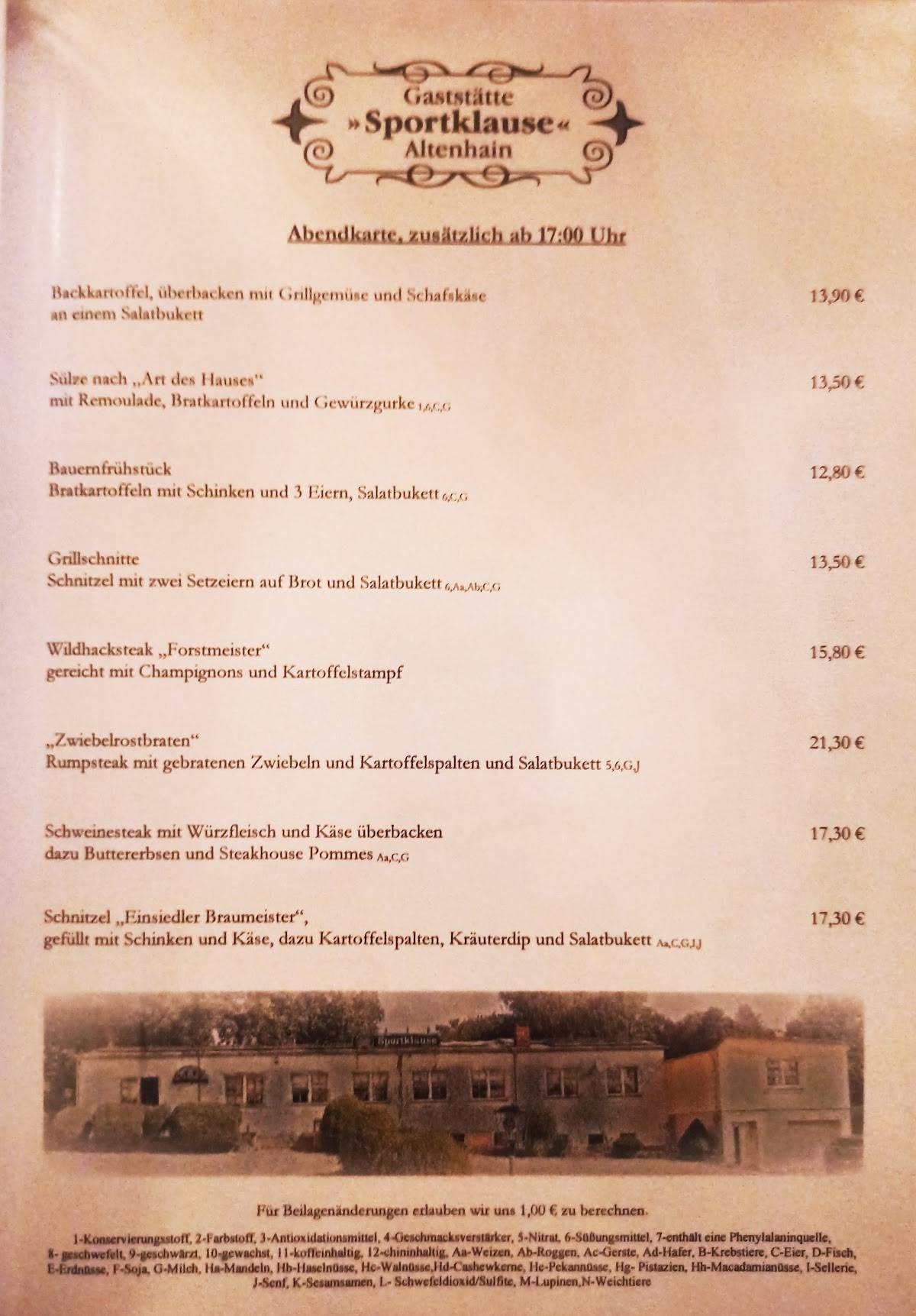 Speisekarte von Sportlerklause Anja Westermann restaurant, Chemnitz