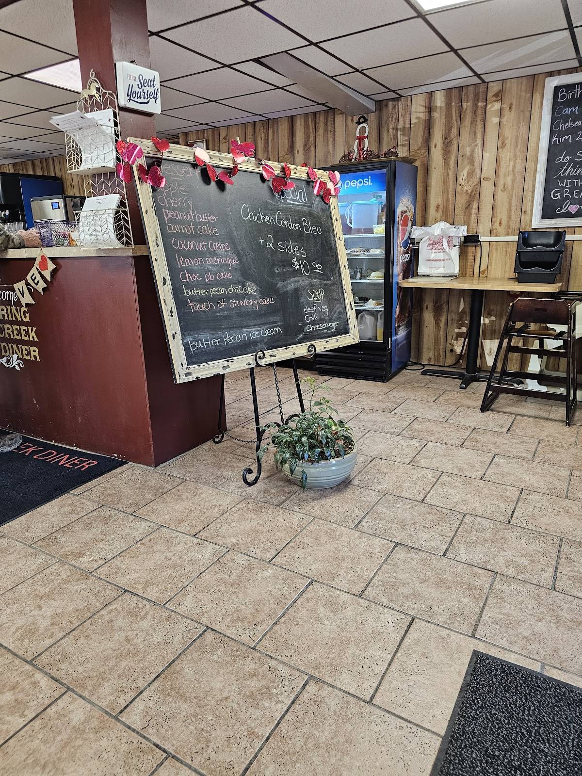 Menu at Spring Creek Diner restaurant, Three Springs, Hudson St