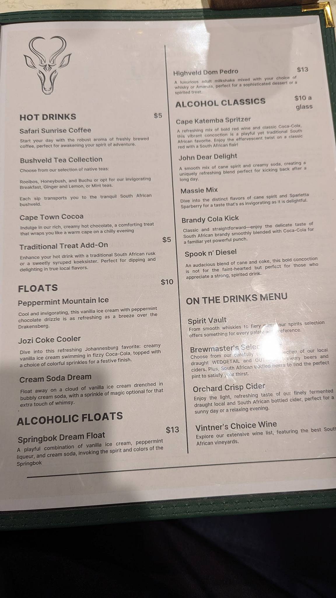 Menu at Springbok Kitchen restaurant, Mandurah