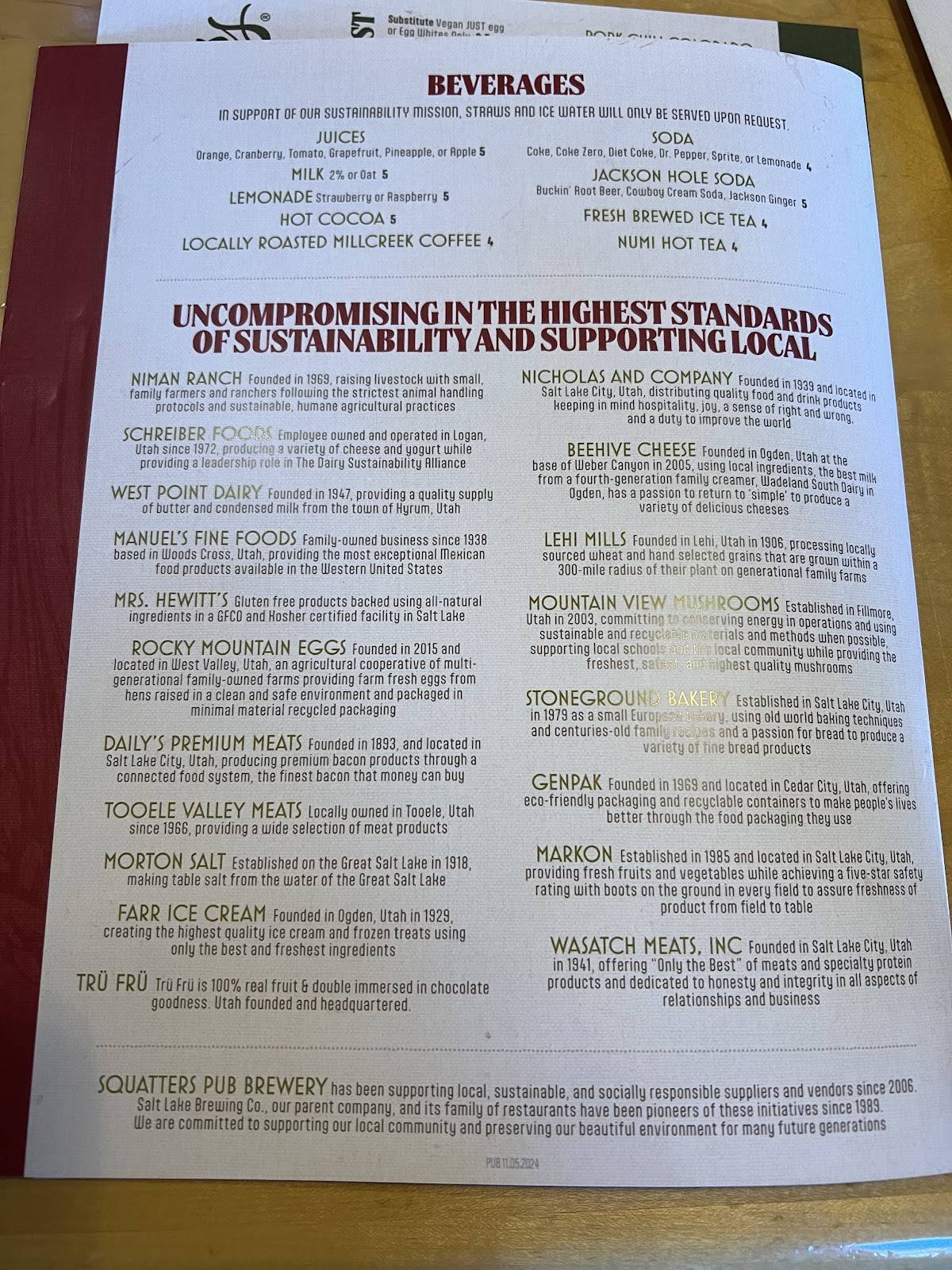 Menu at Squatters Pub Brewery, Salt Lake City, 147 W Broadway