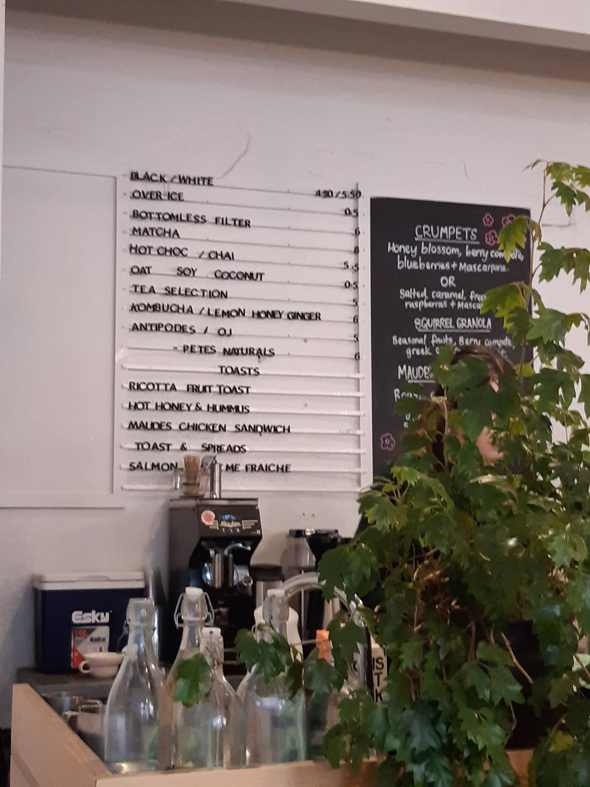 Menu at Squirrel NZ cafe, Wellington