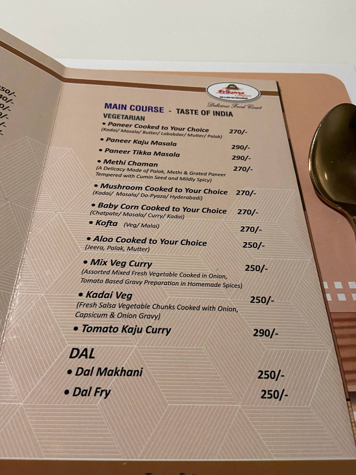 Menu at Srikanya Comfort Restaurant, KPHB, Hyderabad