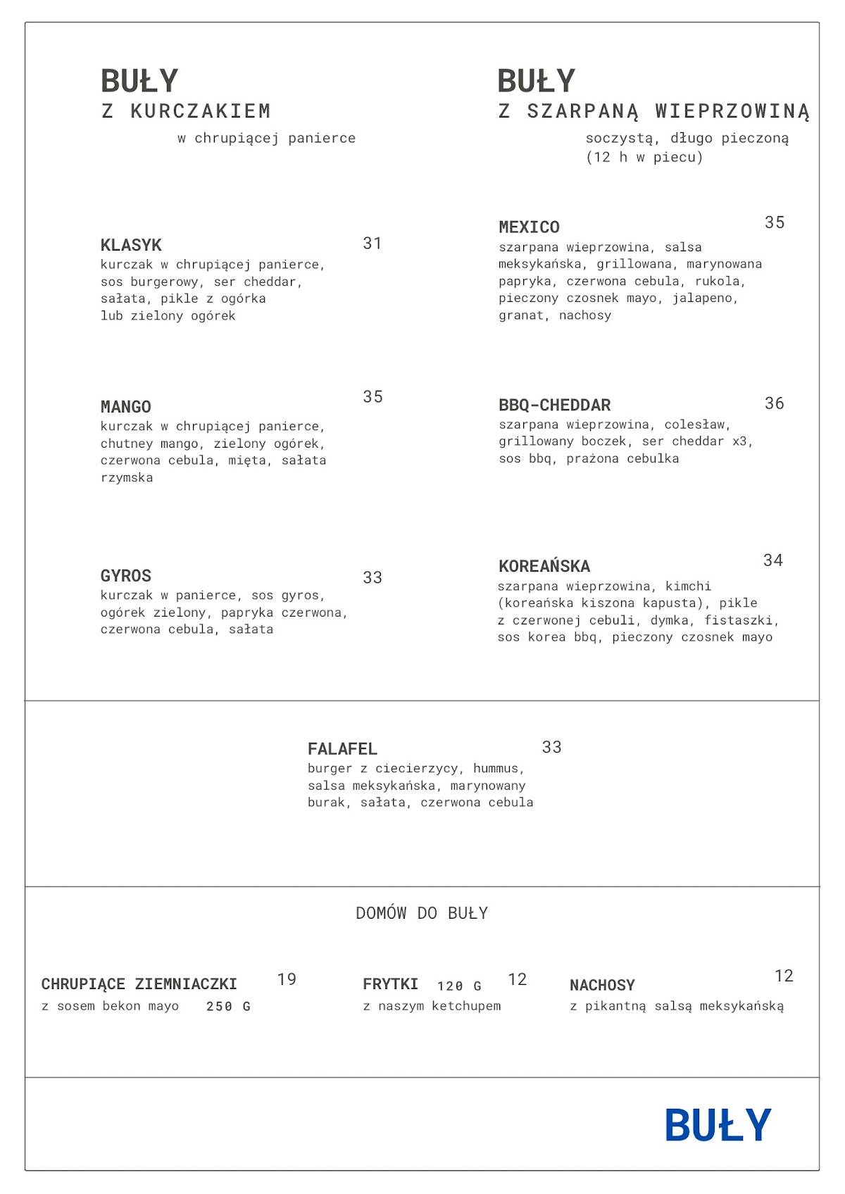 Menu at KOFI restaurant, Sroda Wielkopolska