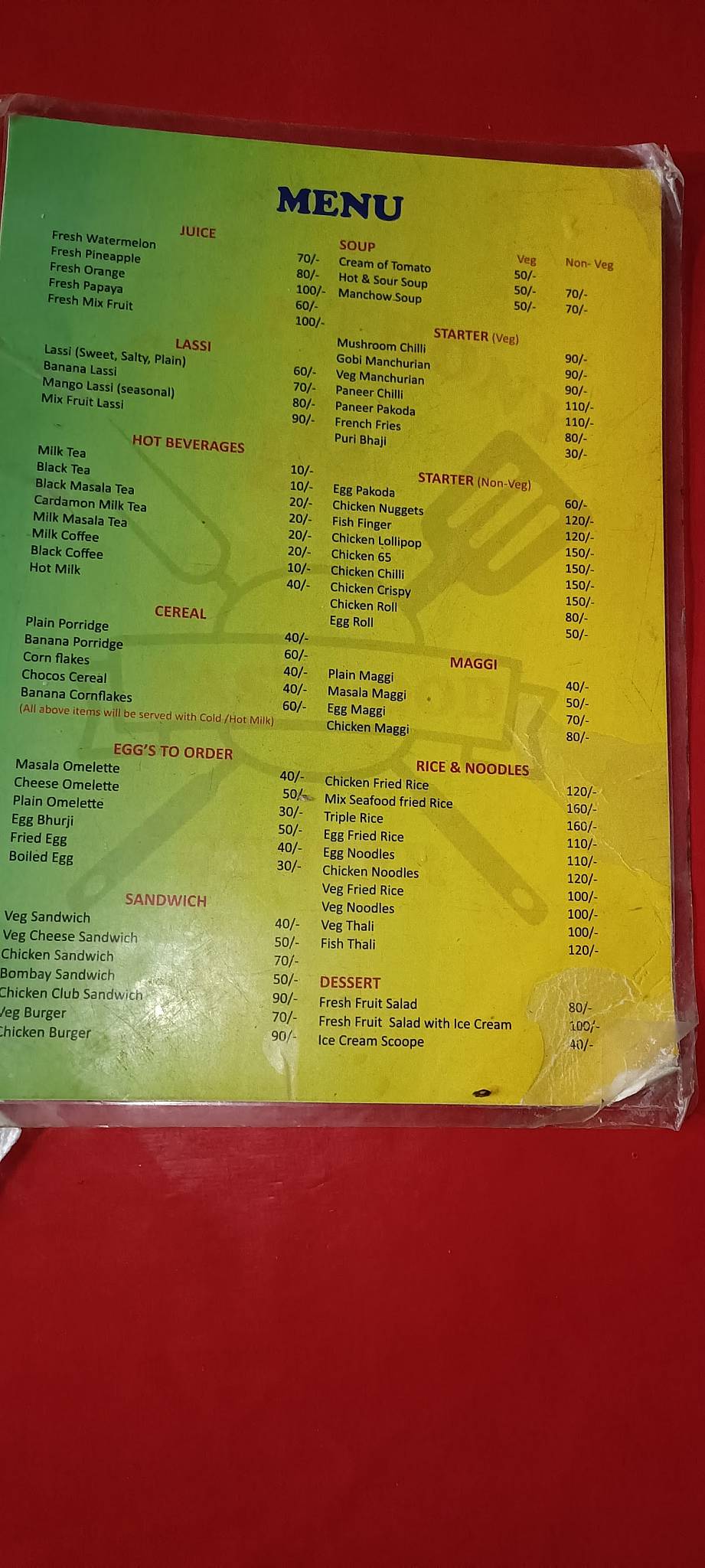 Menu at St.Anthony Fast Food Center, Calangute
