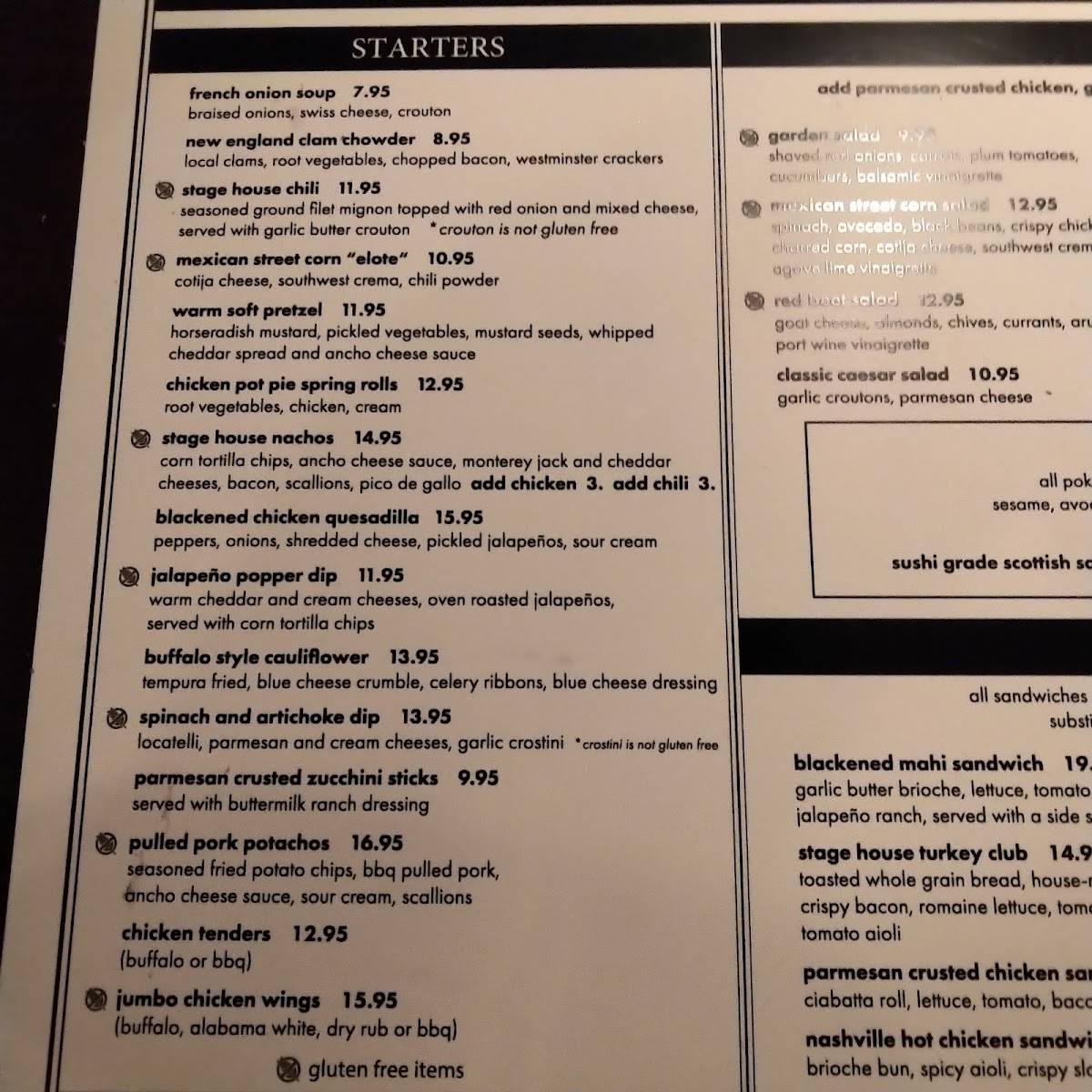 Menu at Stage House Tavern pub & bar, Scotch Plains