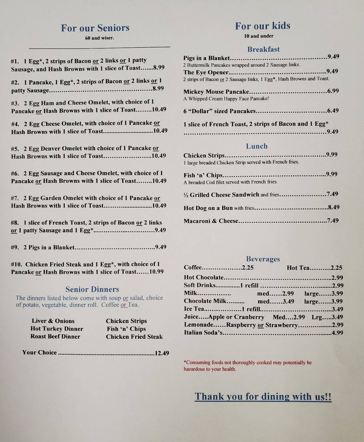 Menu at Waynes Corner Cafe, Stanwood