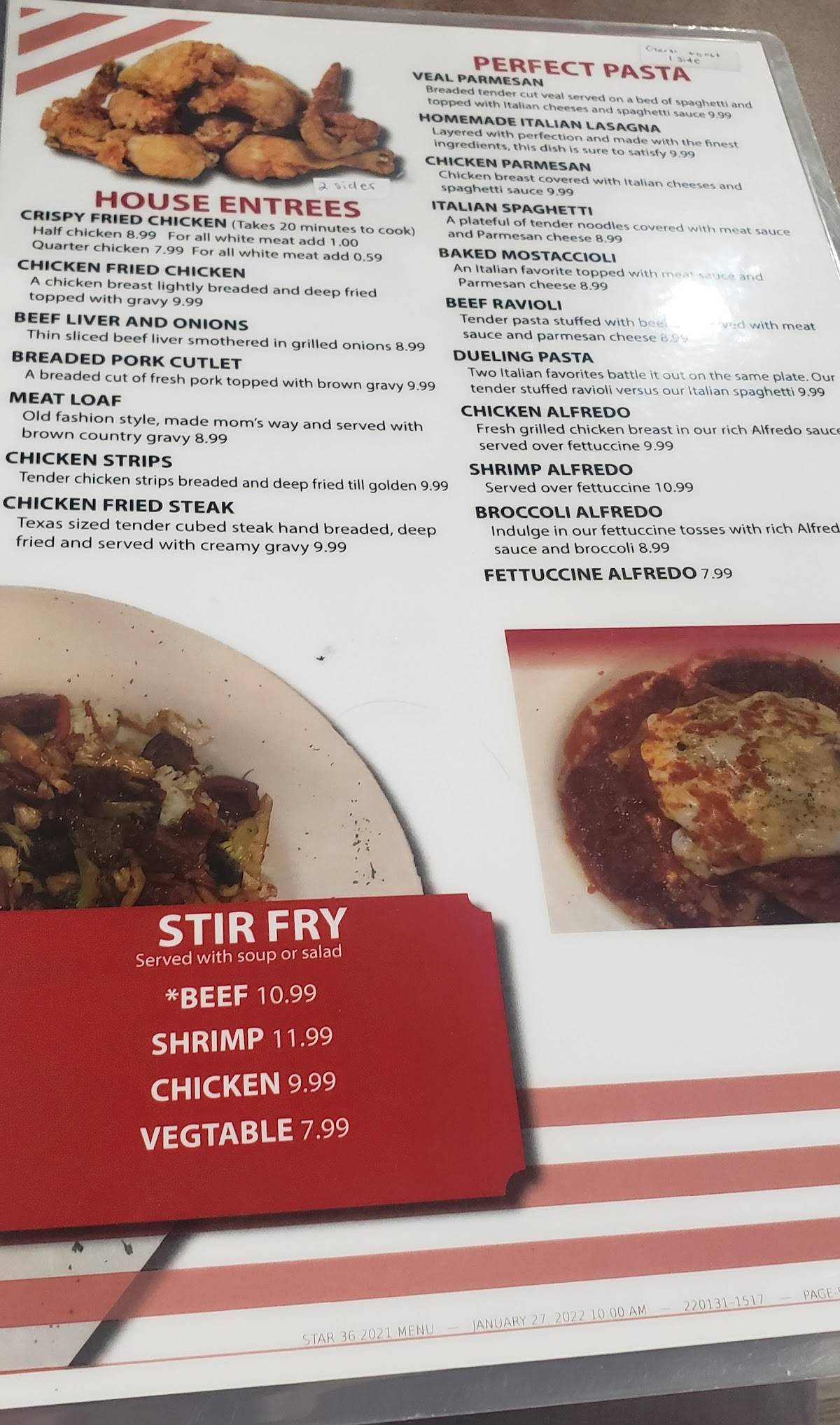 Menu at Star 36 Diner restaurant, Wathena