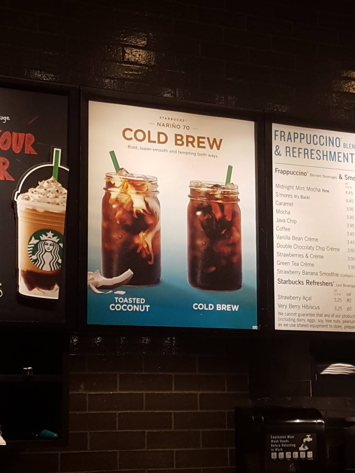Menu at Starbucks cafe, Rockford, N Perryville Rd