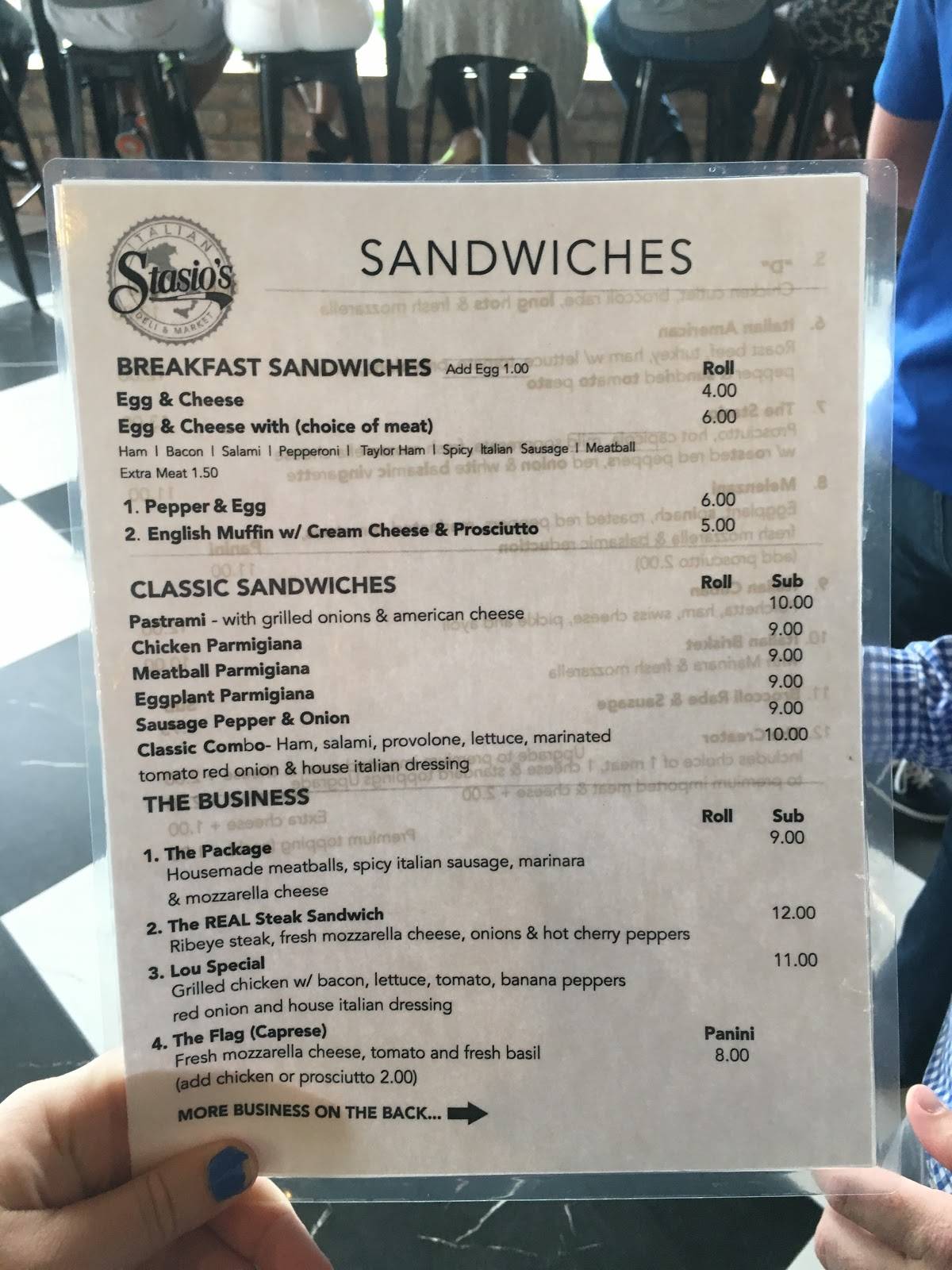 Menu at Stasio's Italian Deli & Market restaurant, Orlando