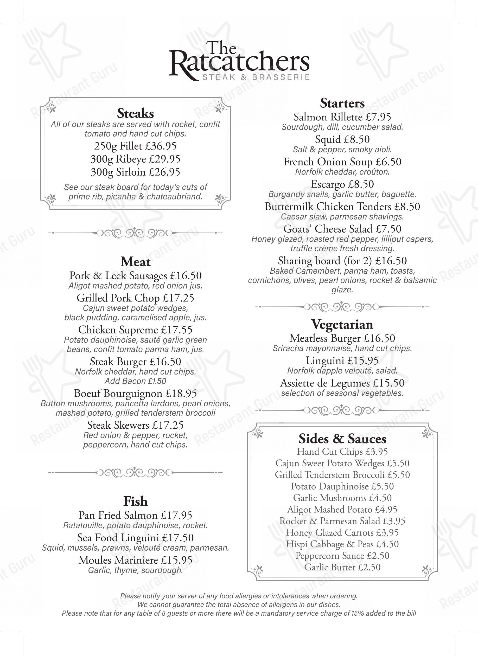 Menu at The Ratcatchers steakhouse, Aylsham
