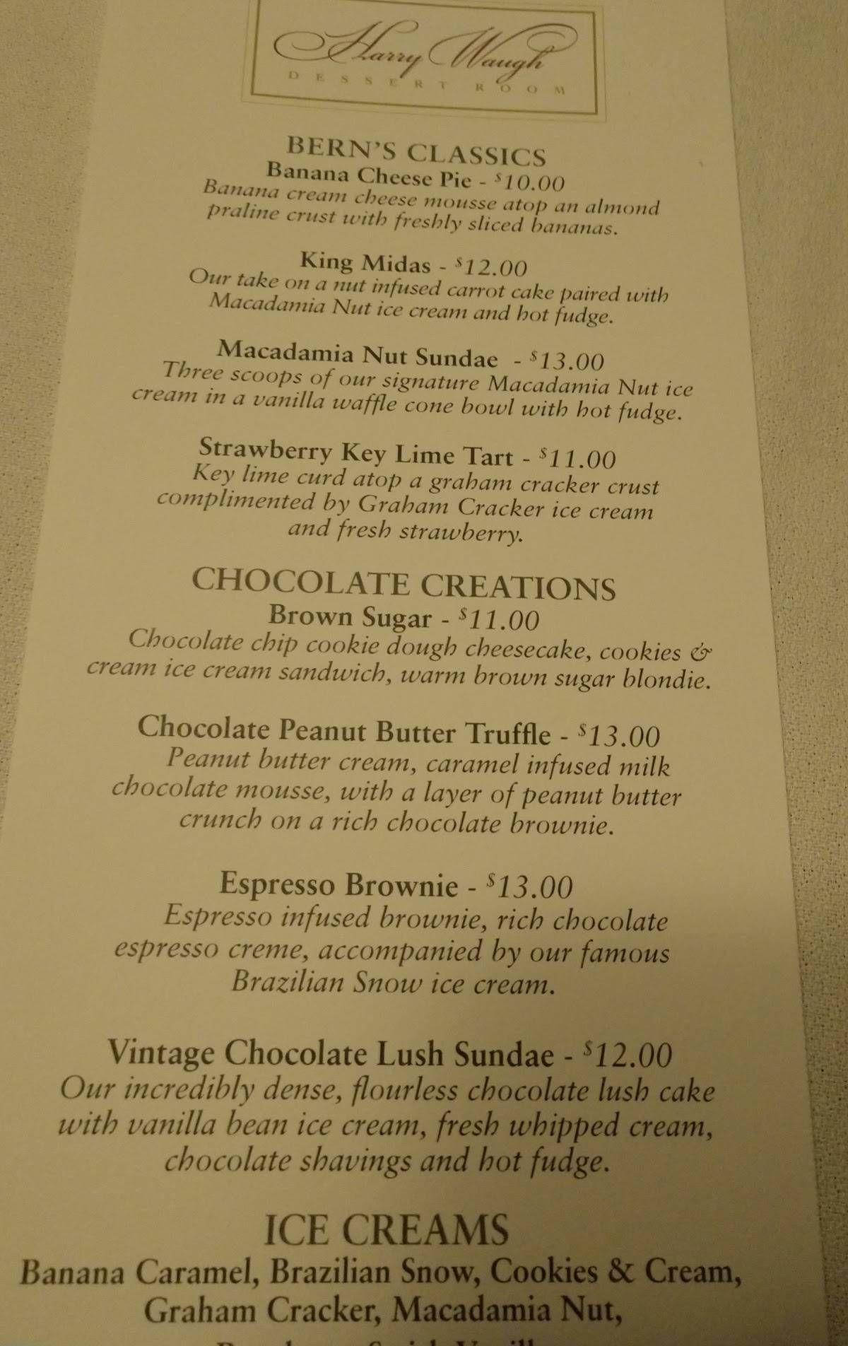 Menu at Bern's Steak House steakhouse, Tampa, 1208 S Howard Ave