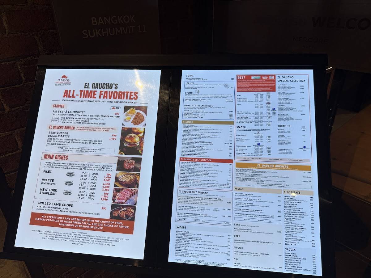 Carta de parrilla El Gaucho Sukhumvit Soi 11, Bangkok, Mercure Hotel ...
