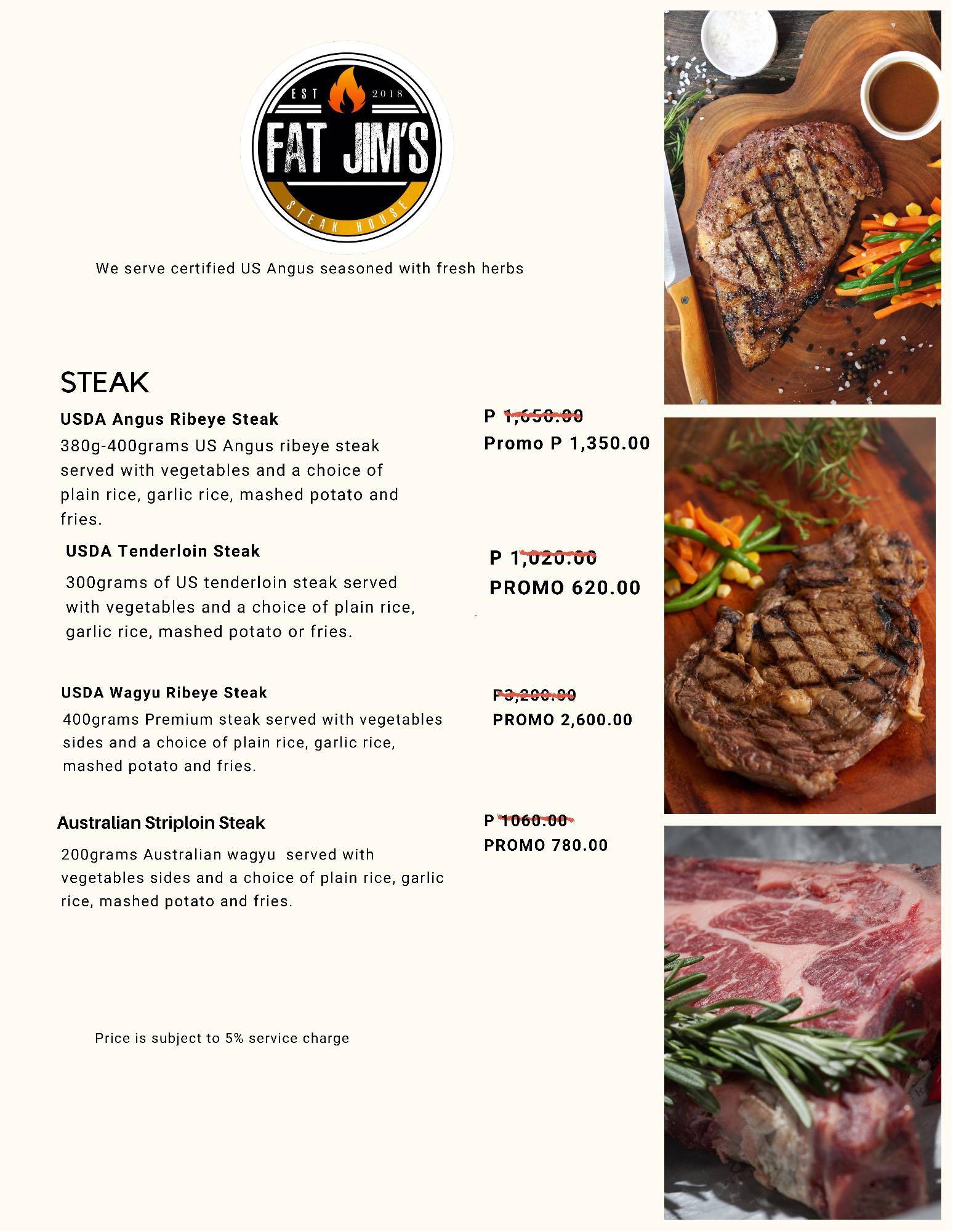 Menu at Fat Jim's Steak House steakhouse, Mandaue City