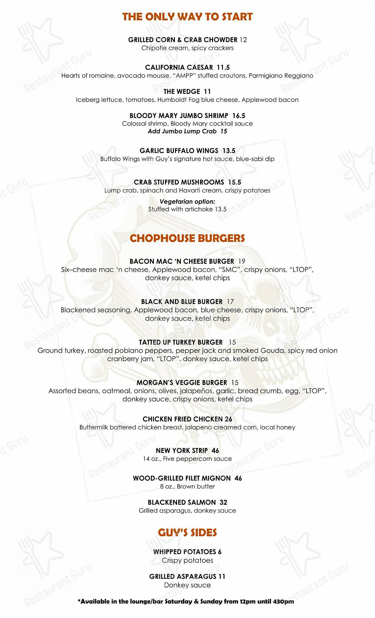 Menu at Guy Fieri's Chophouse steakhouse, Atlantic City, Pacific Ave