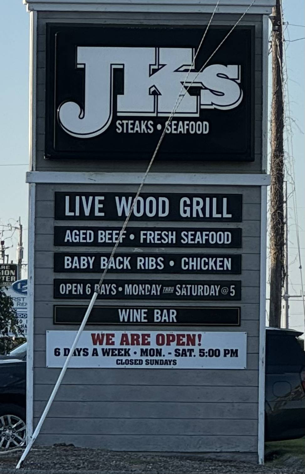 Menu at JK's Restaurant, Kill Devil Hills