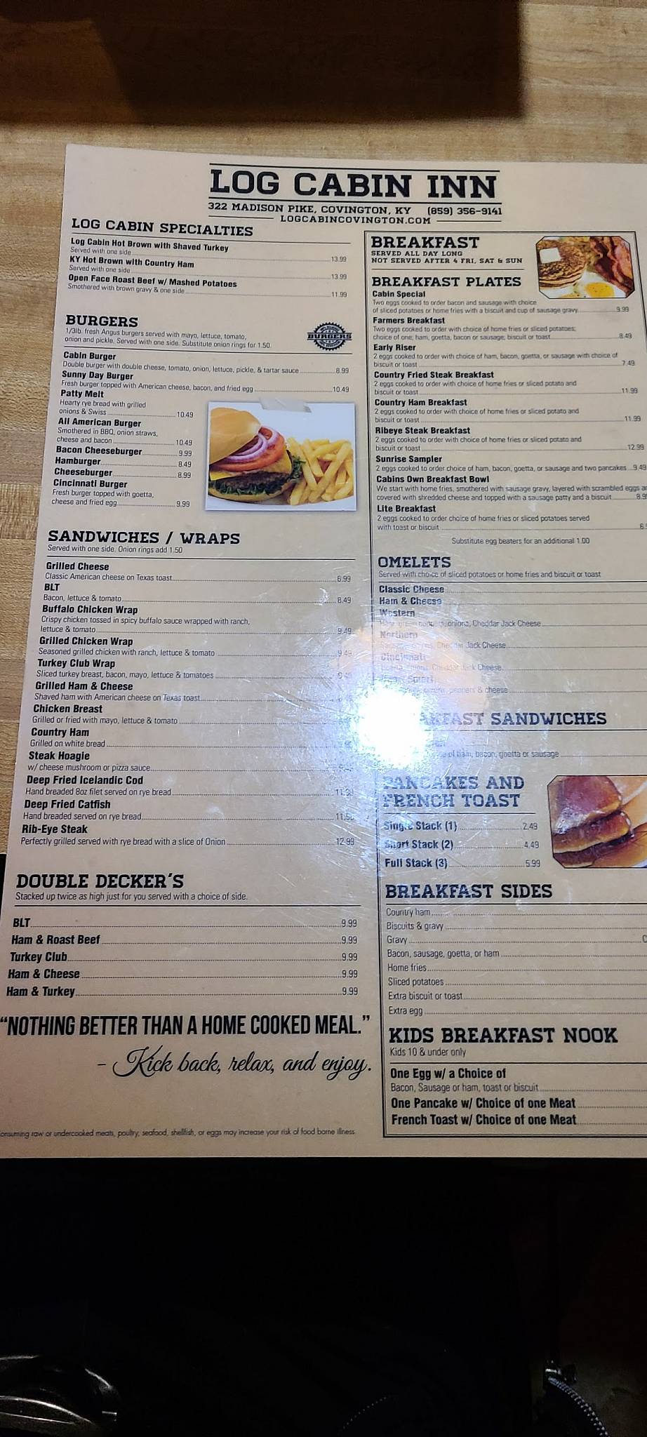 Menu at Log Cabin Inn steakhouse, Covington, 322 Madison Pike