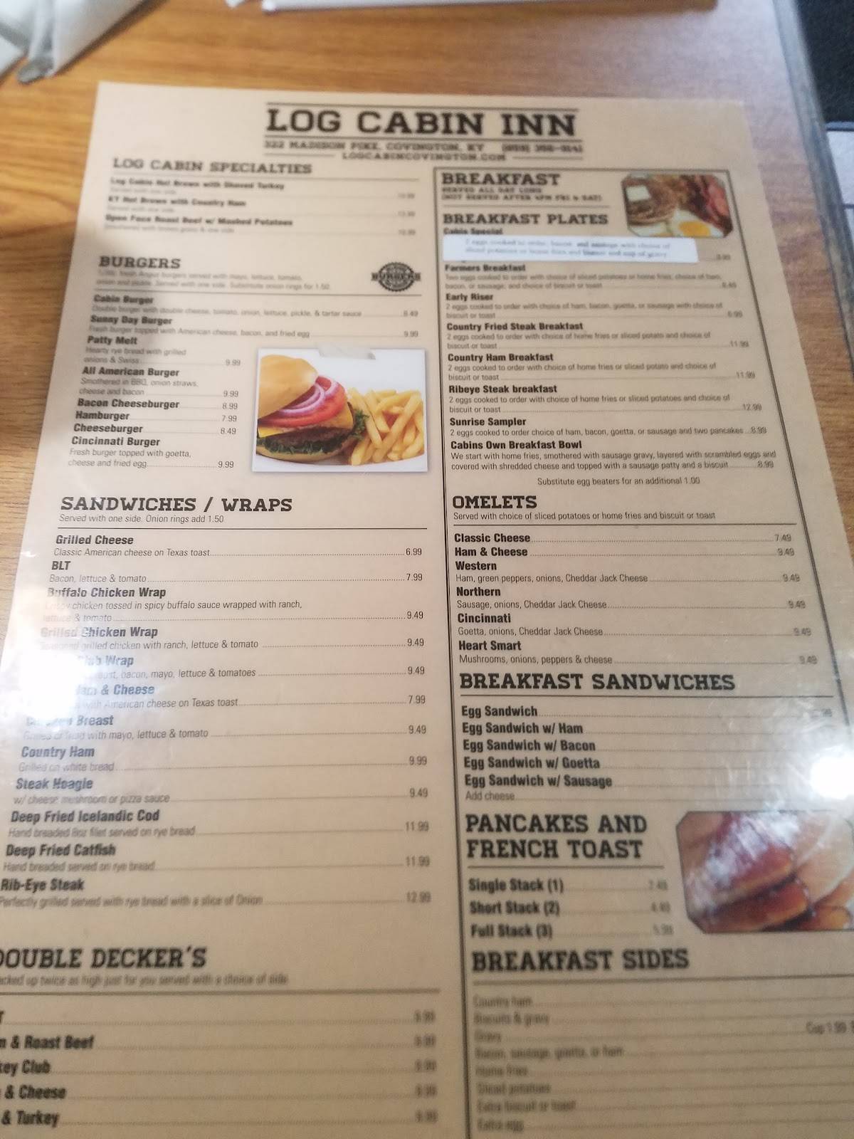 Menu at Log Cabin Inn steakhouse, Covington, 322 Madison Pike