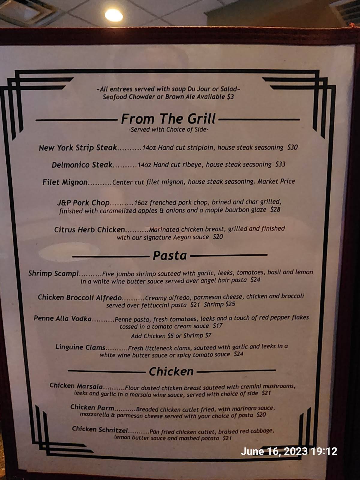 Menu at Sam's Seafood Steakhouse, Johnstown